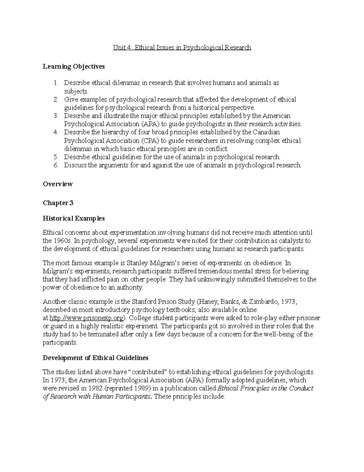 Unit 4 - Ethical Issues in Psychological Research - Unit 4: Ethical ...