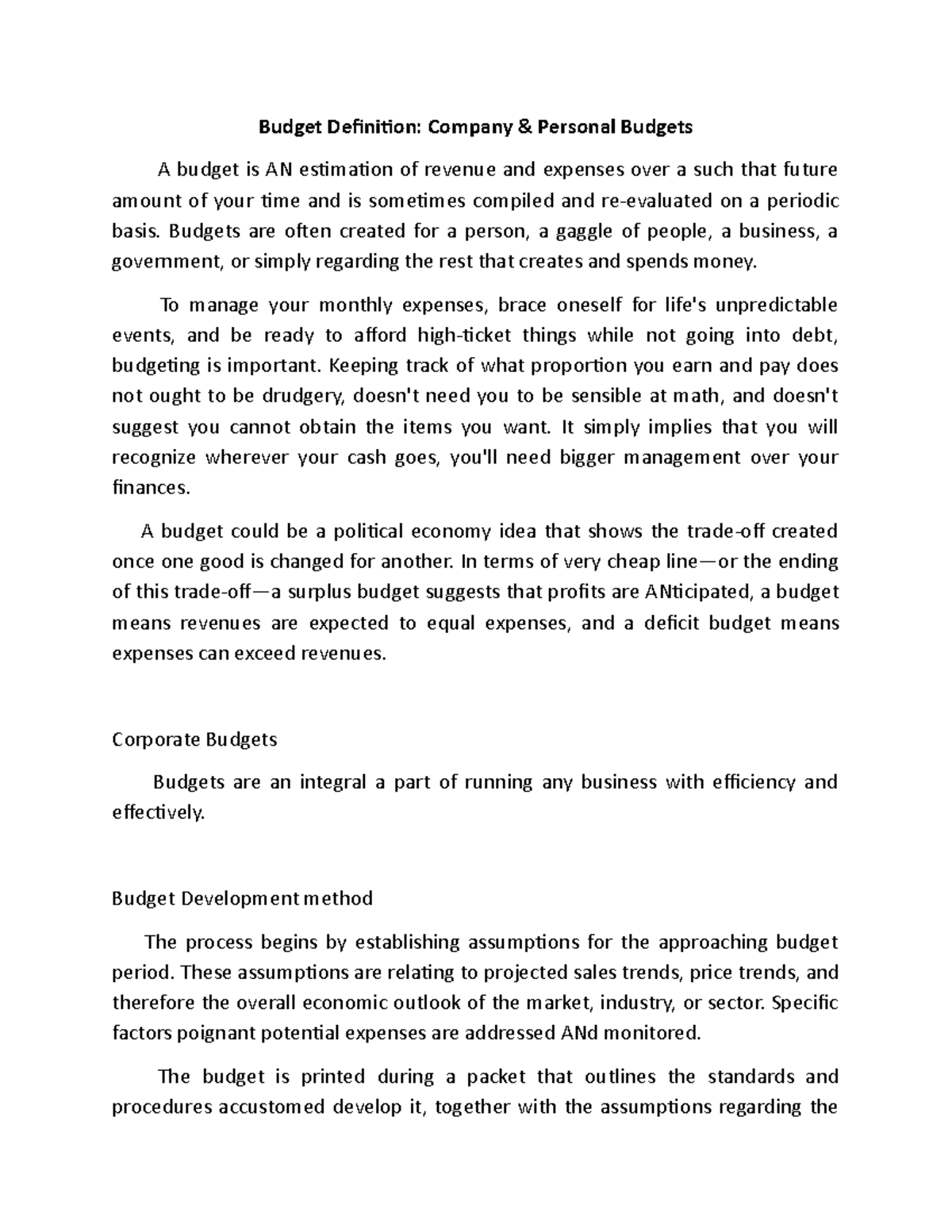Budget Definition Company and Personal Budgets - Budgets are often ...
