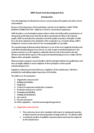 GOOD Manufacturing Practice GMP - Lecture Notes - GOOD MANUFACTURING ...