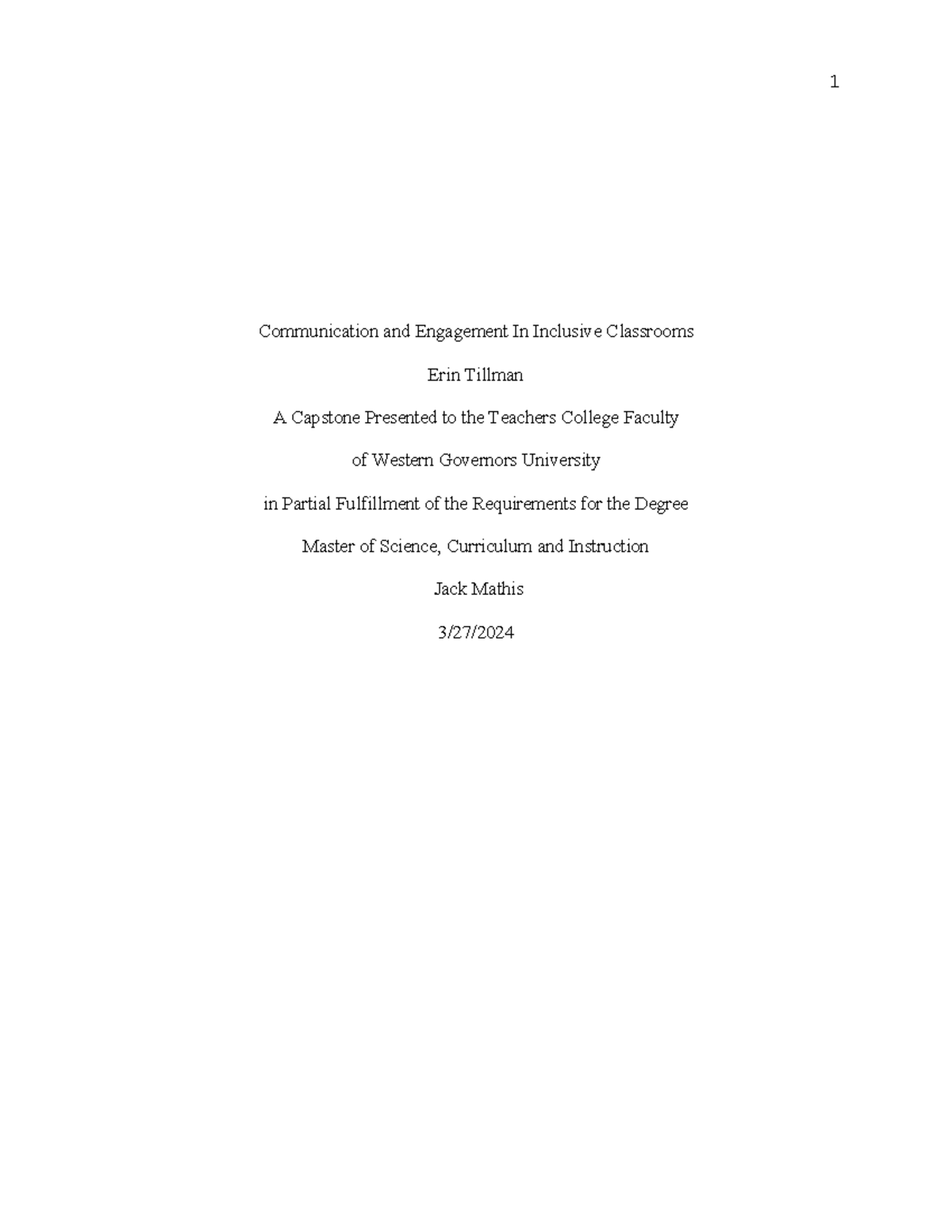 WGU Capstone Research Template - 1 Communication and Engagement In ...