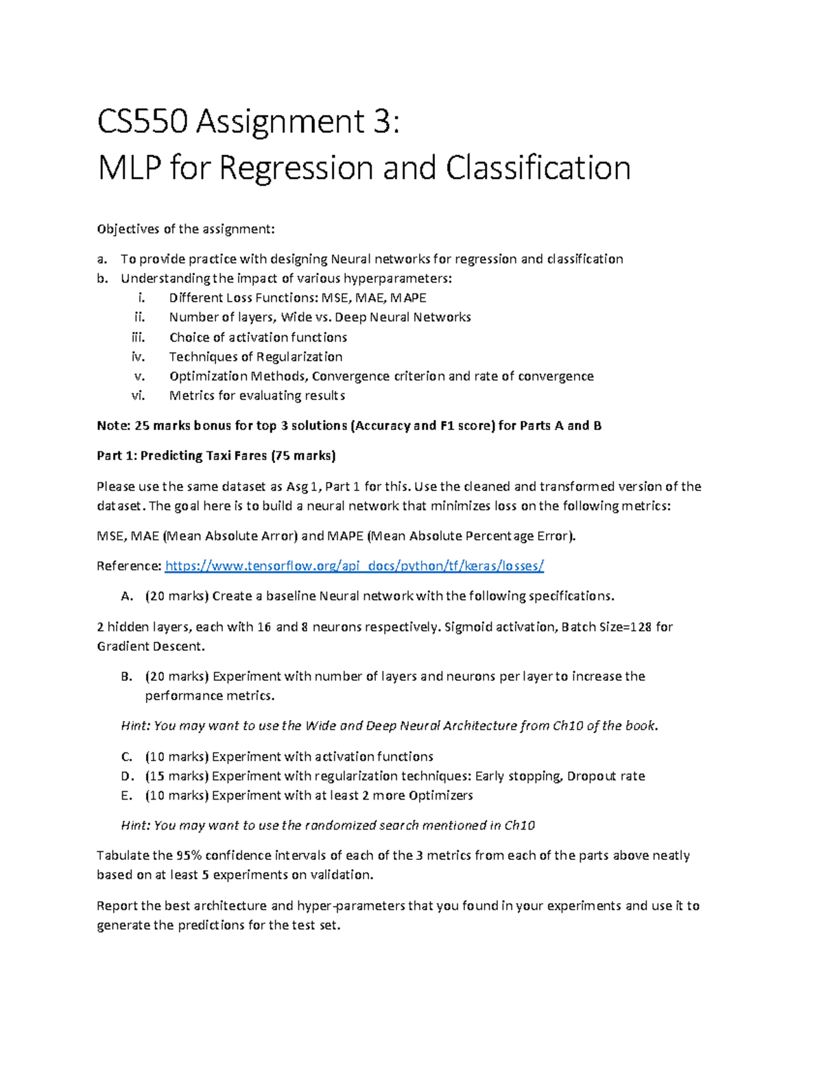 Cs550 Assignment 3 Practice Tutorial Shared By Professor Cs550 Assignment 3 Mlp For