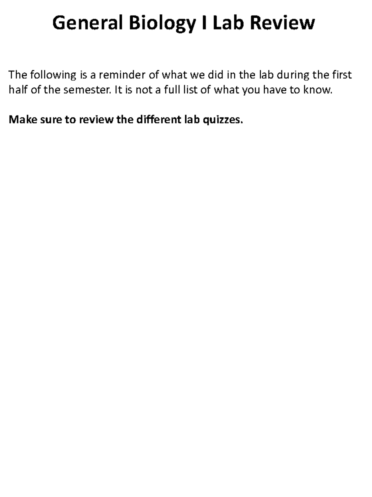 NYA Lab Review Sheet F24 Lab Exam 1 - General Biology I Lab Review The ...