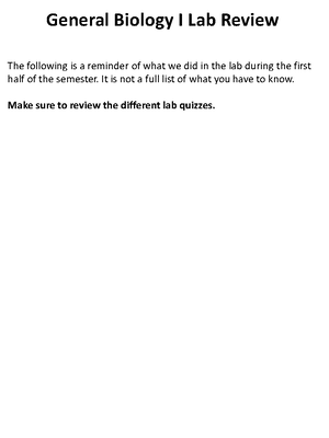 Biology Lab Exam 1 Notes - BIOLOGY LAB EXAM 1 NOTES Lab 1: Introduction ...
