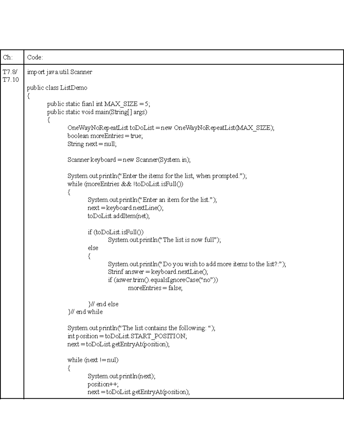 CS Notes 11 22 19 - Ch: Code: T7/ T7. import java.util public class ...
