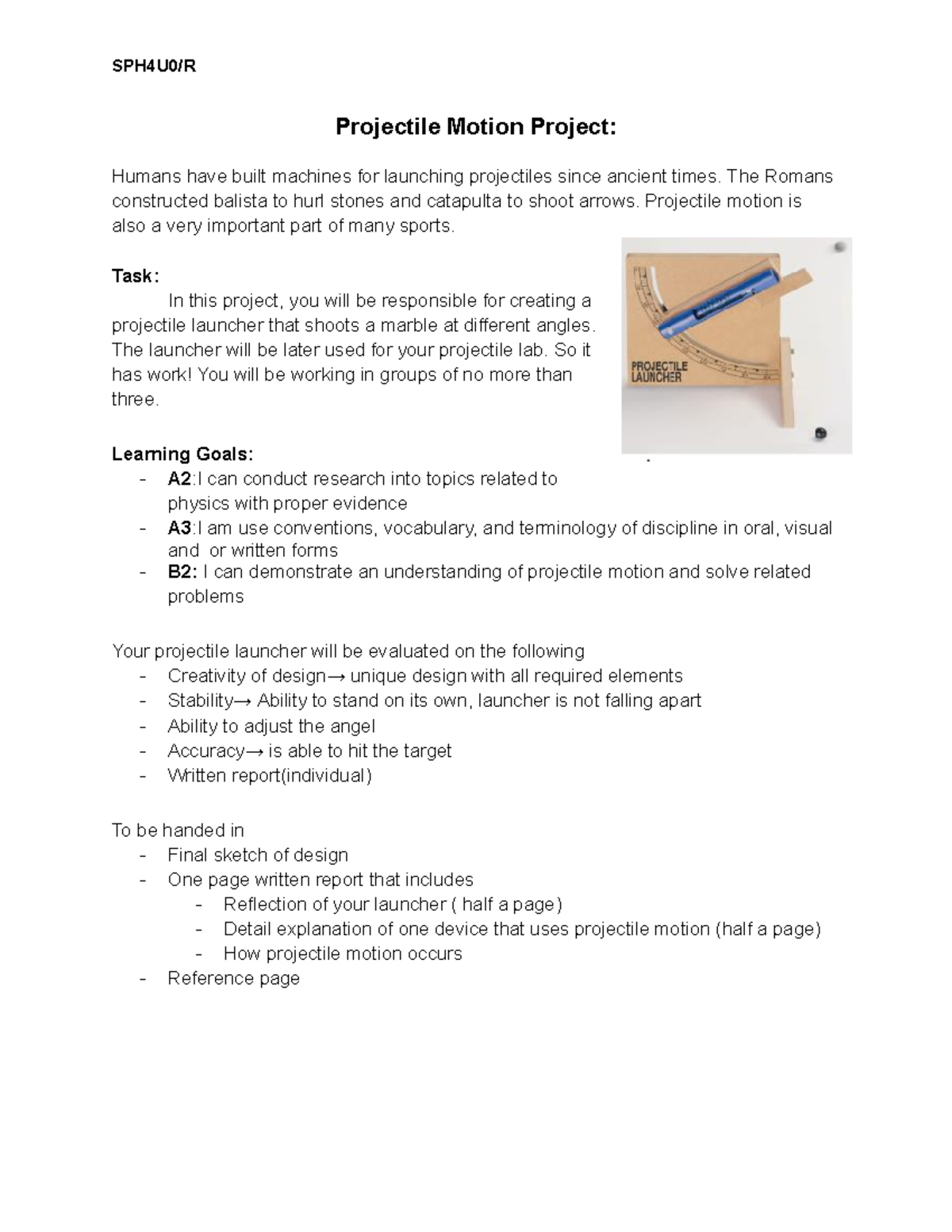 Write-up Projectile Motion Project SPH4UOR Harshil Bhatt - Projectile ...