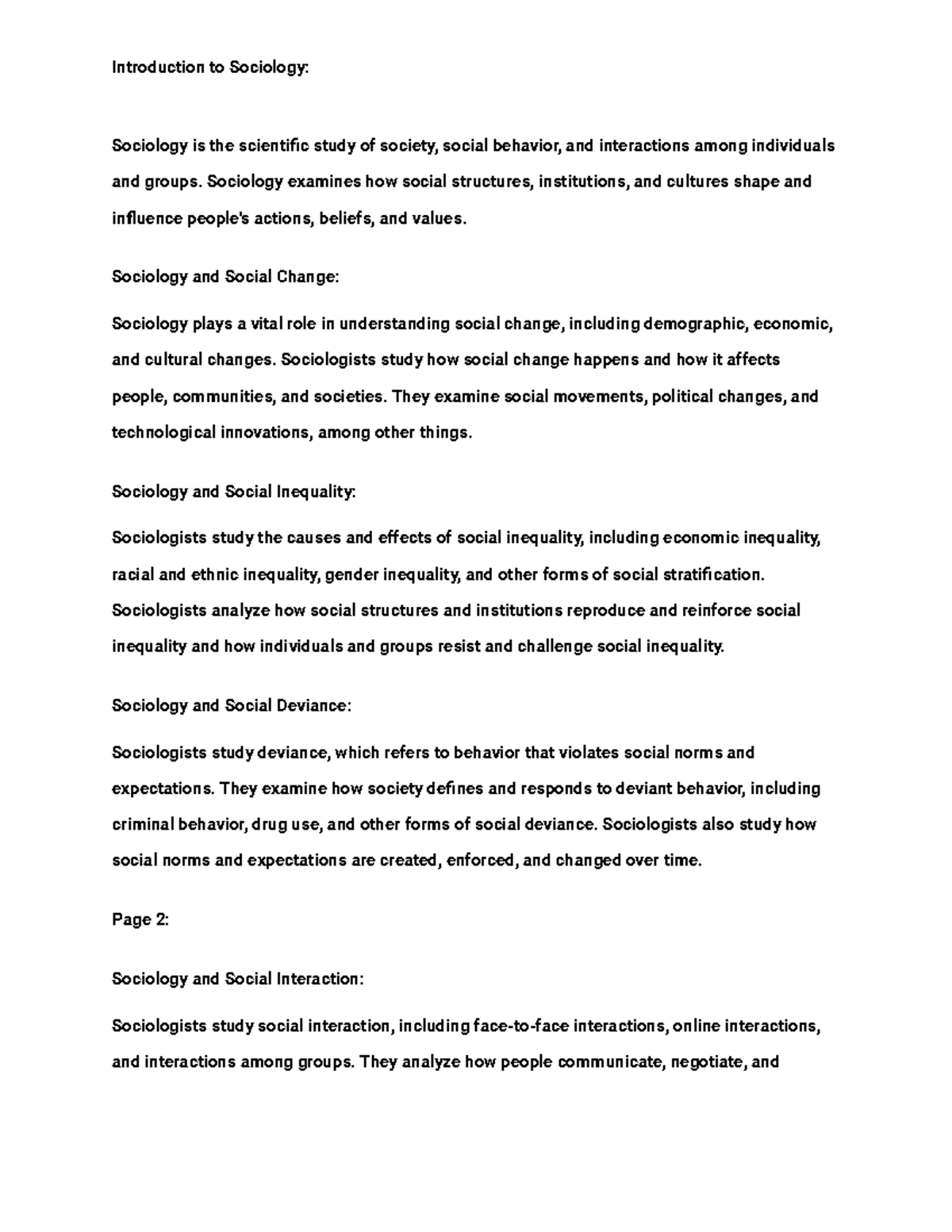 Introduction to Sociology Lecture Notes - Introduction to Sociology ...