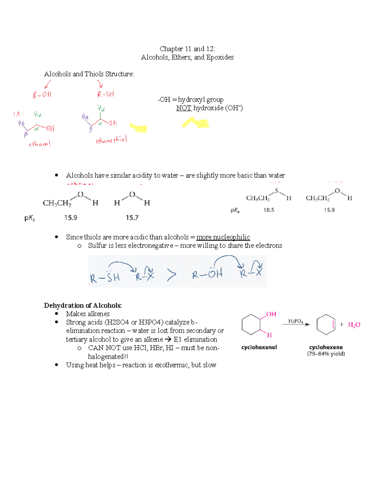 Chapter 11 and 12 - Tran CHEM 2443 - Chapter 11 and 12: Alcohols ...