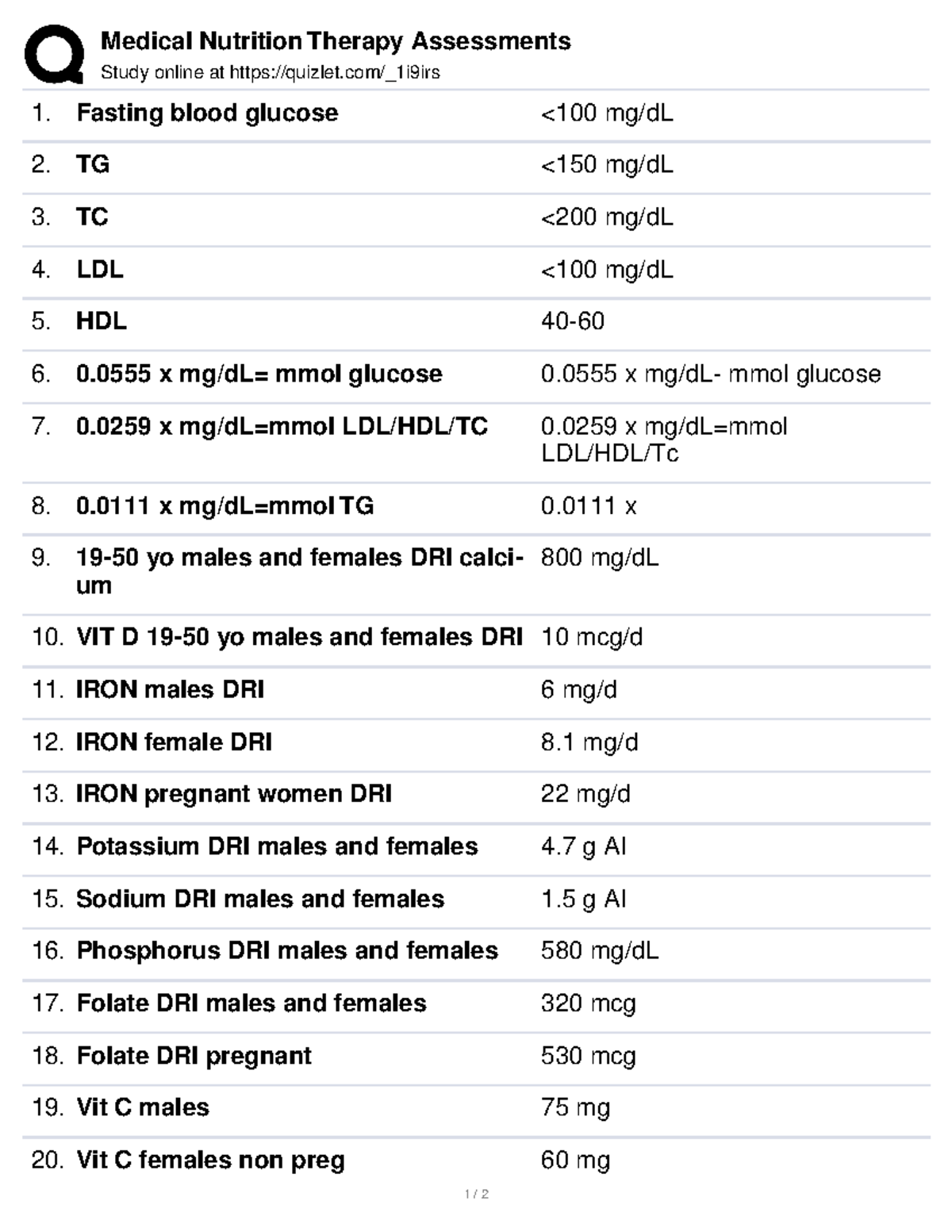 Medical Nutrition Therapy Assessments - Studocu