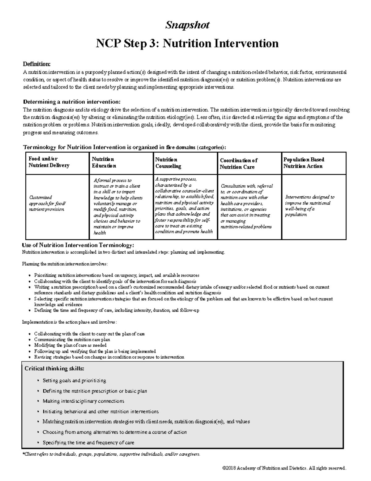 4.1.2 tercer paso intervencion - Snapshot NCP Step 3: Nutrition ...