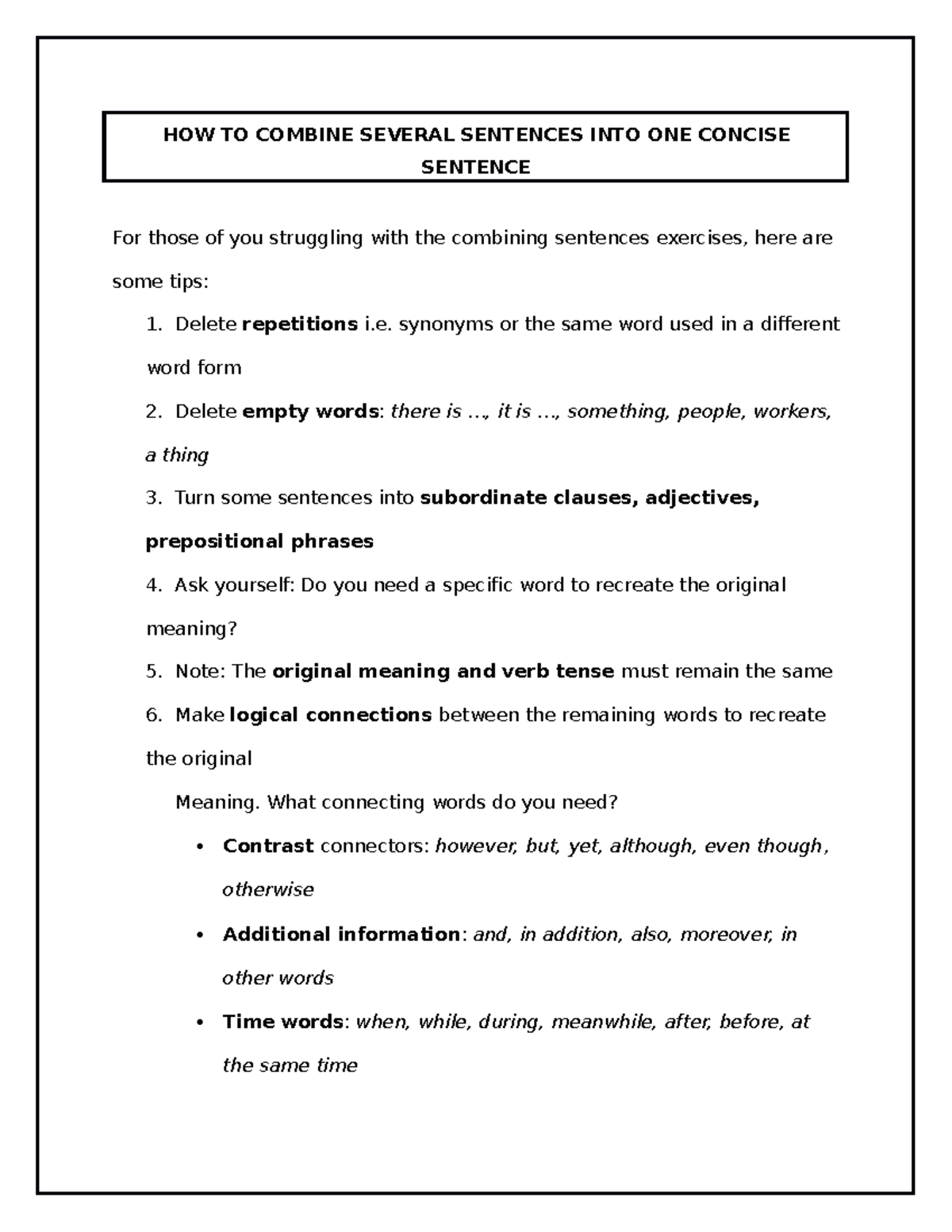 TIP - How to combine sentences - COMM 0005 - BCIT - Studocu
