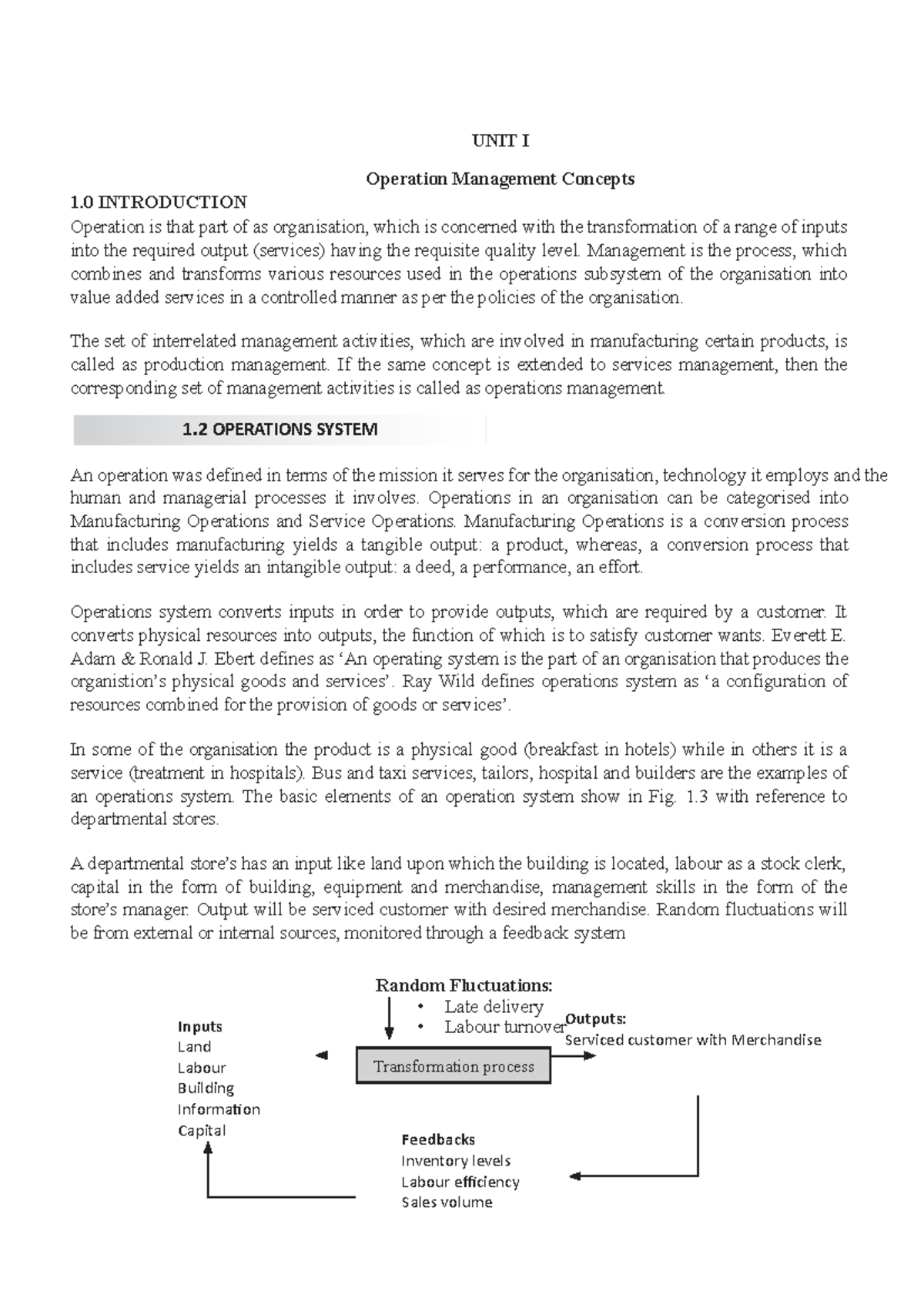 Operation Management Final - 1 OPERATIONS SYSTEM Feedbacks Inventory ...