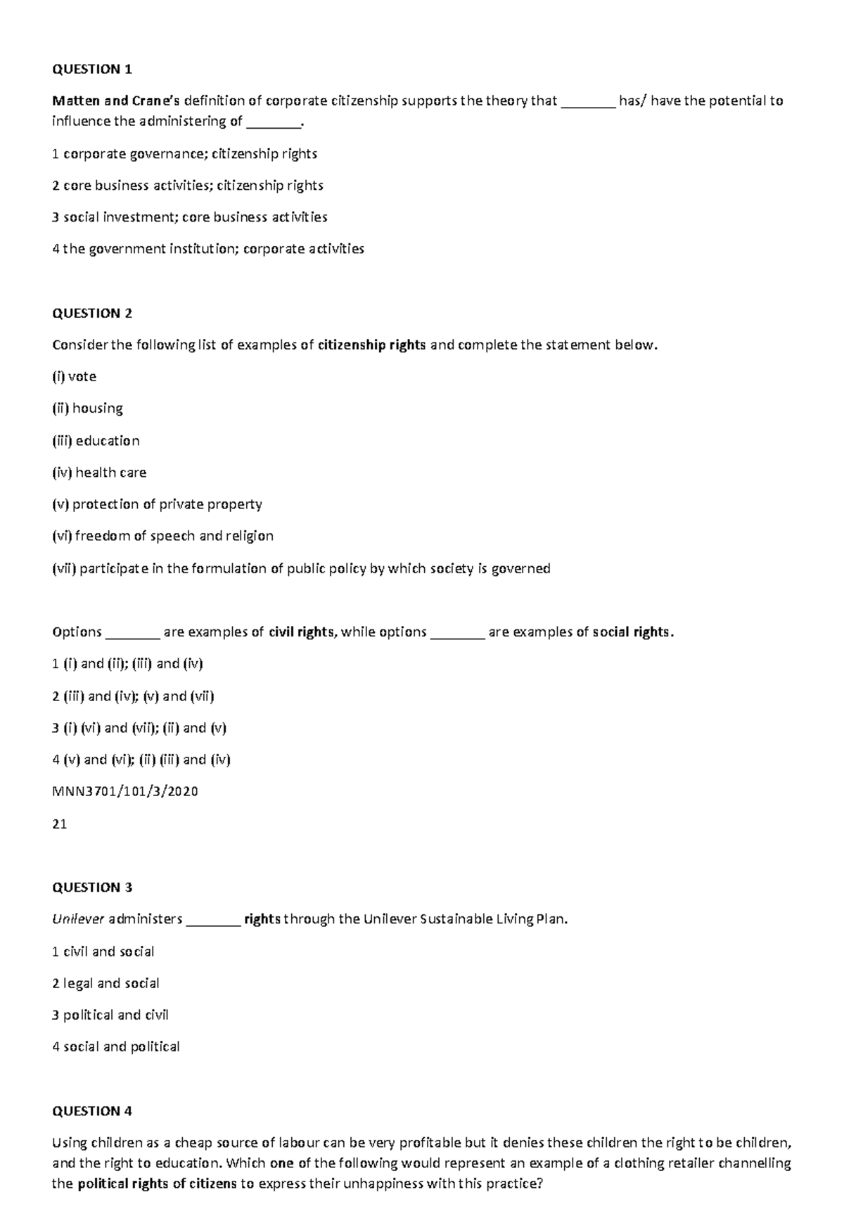 MNN3701 MCQ - muliple choice questions and answers - QUESTION 1 Matten ...
