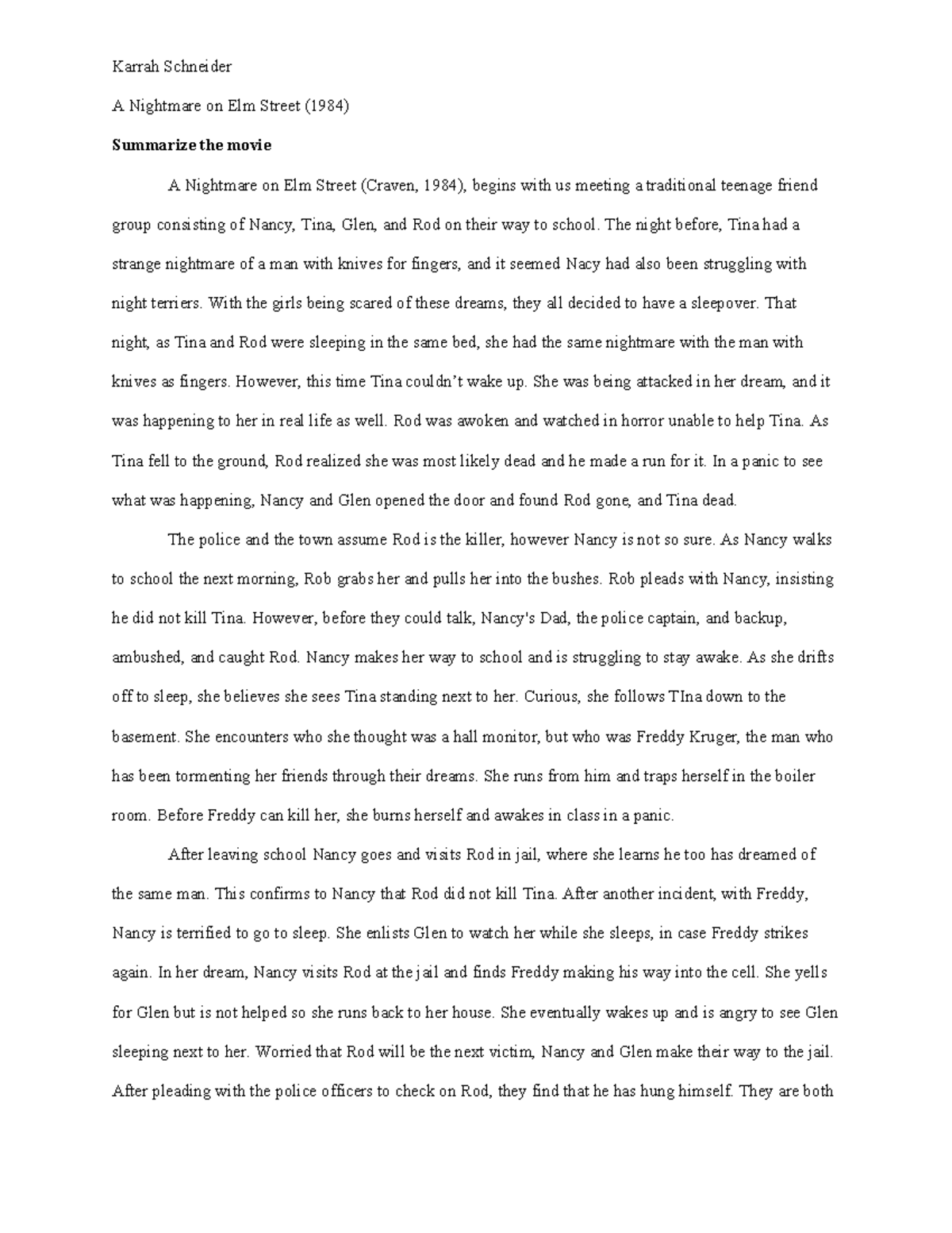 Sleep Disorders - Assisnment - A Nightmare on Elm Street (1984 ...