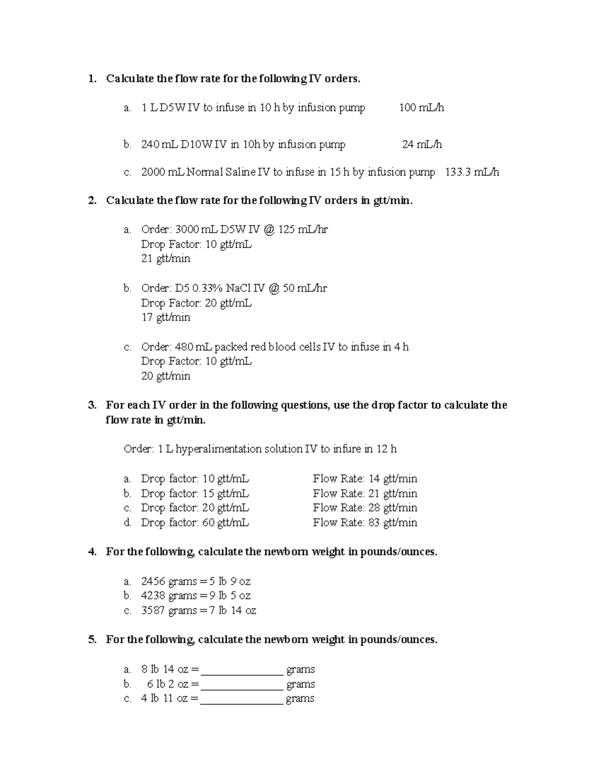 Practice Dosage Exam - 07242021 - Calculate the flow rate for the ...