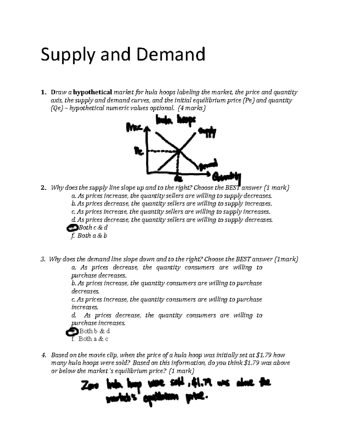 Exercise 2 - Supply and Demand - Hula Hoops 1 - Supply and Demand Draw ...