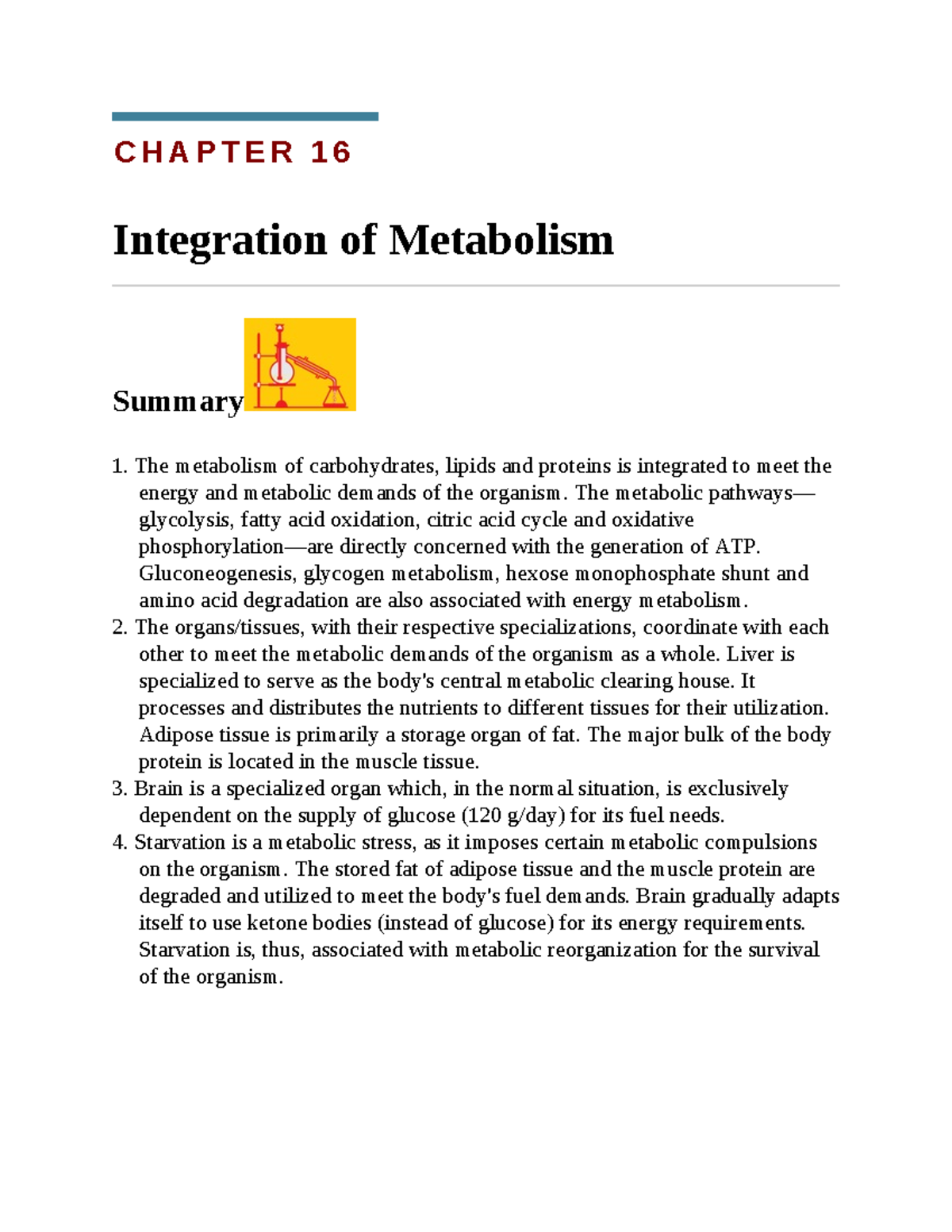 Integration of Metabolism - C H A P T E R 1 6 Integration of Metabolism ...