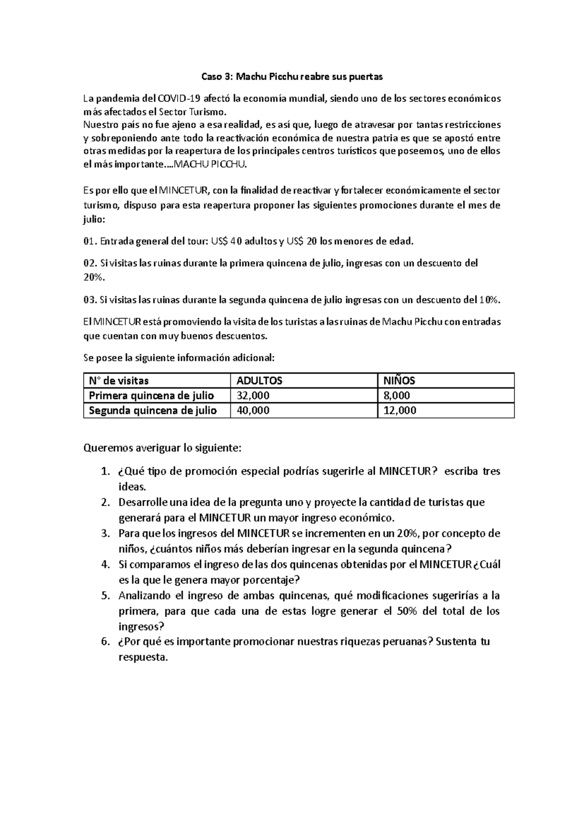 CASO 3 - Caso 3: Machu Picchu reabre sus puertas La pandemia del COVID-19 afectó la economía ...