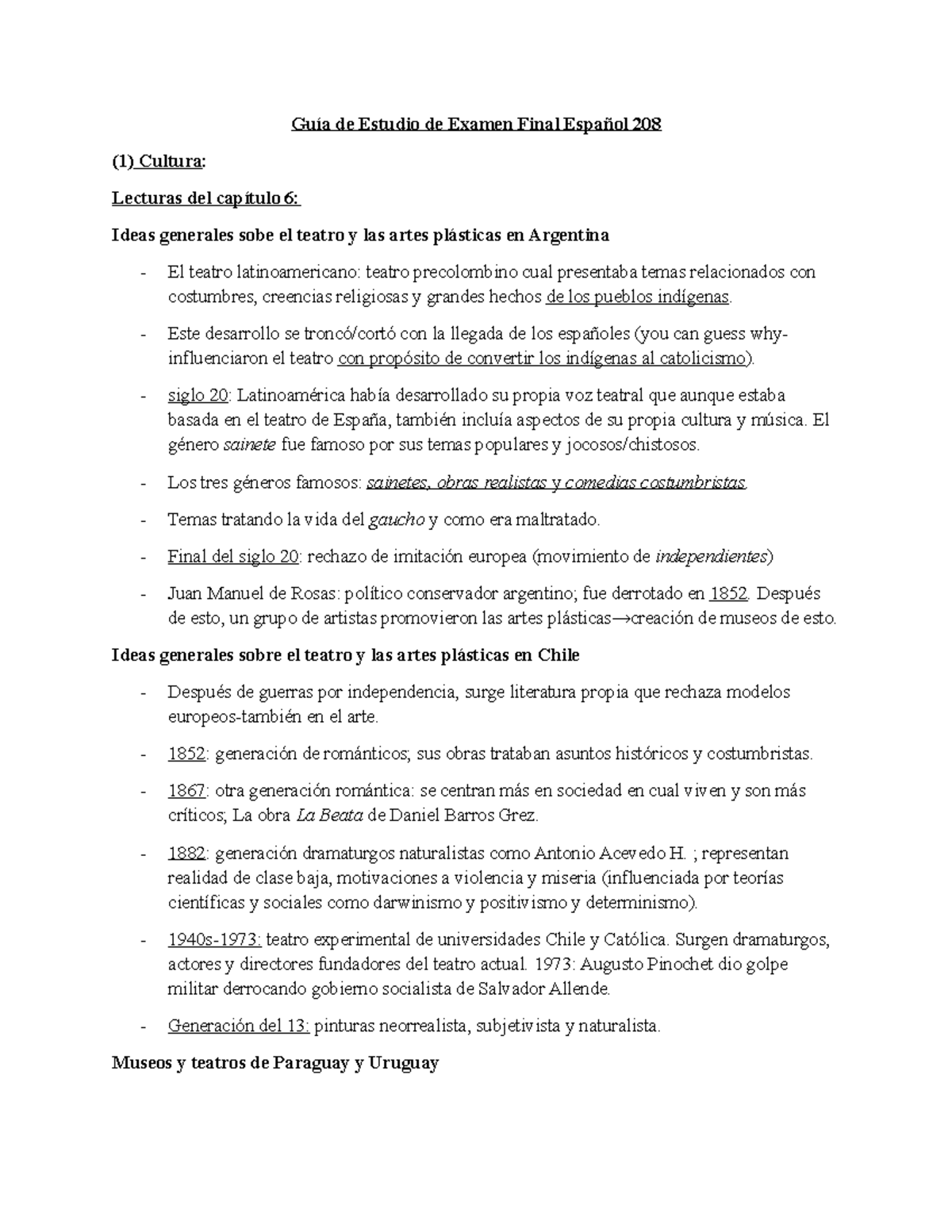 Guía de Estudio de Examen Final Español 208 - Guía de Estudio de Examen ...