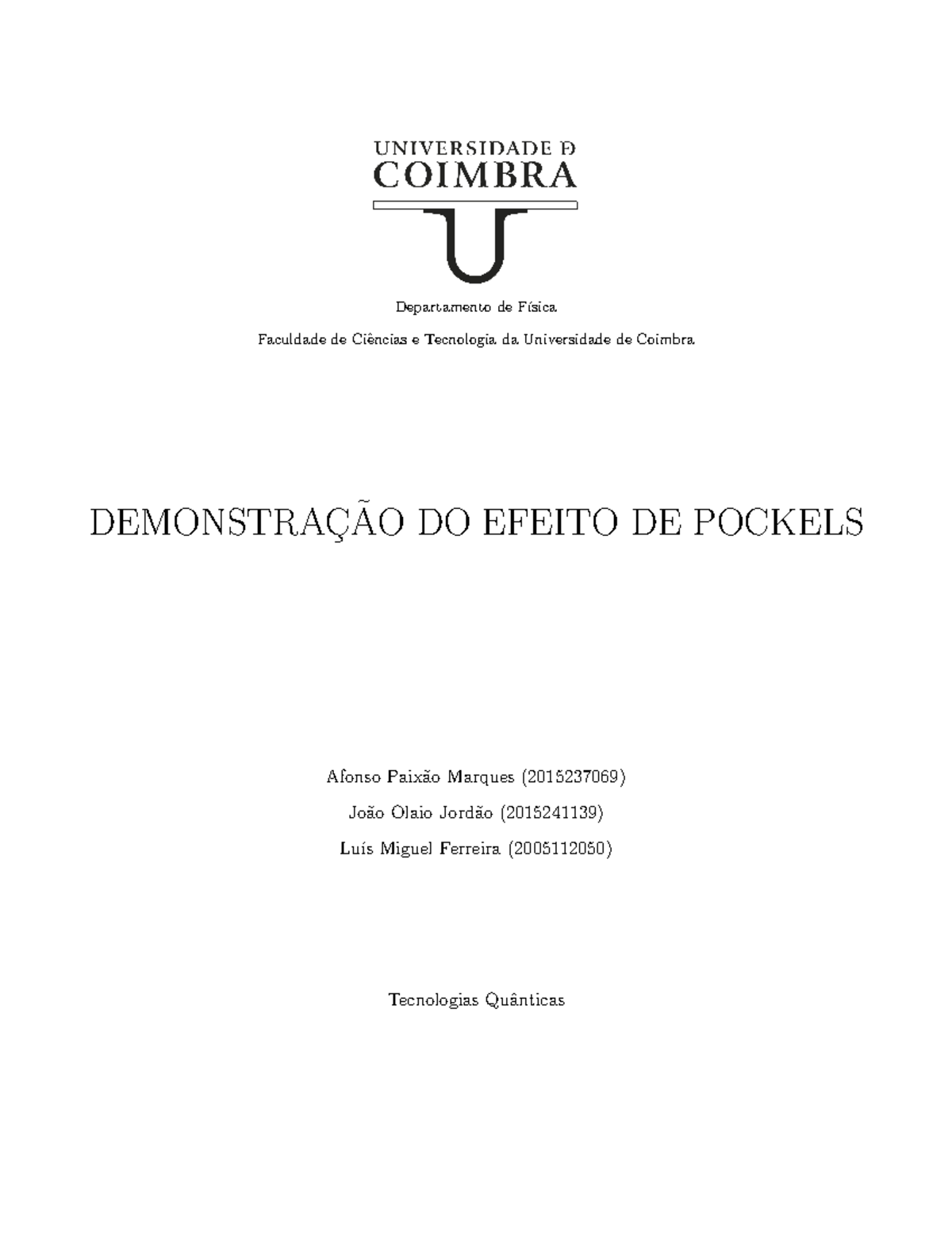 Demonstração do efeito de Pockels - Departamento de F ́ısica Faculdade ...