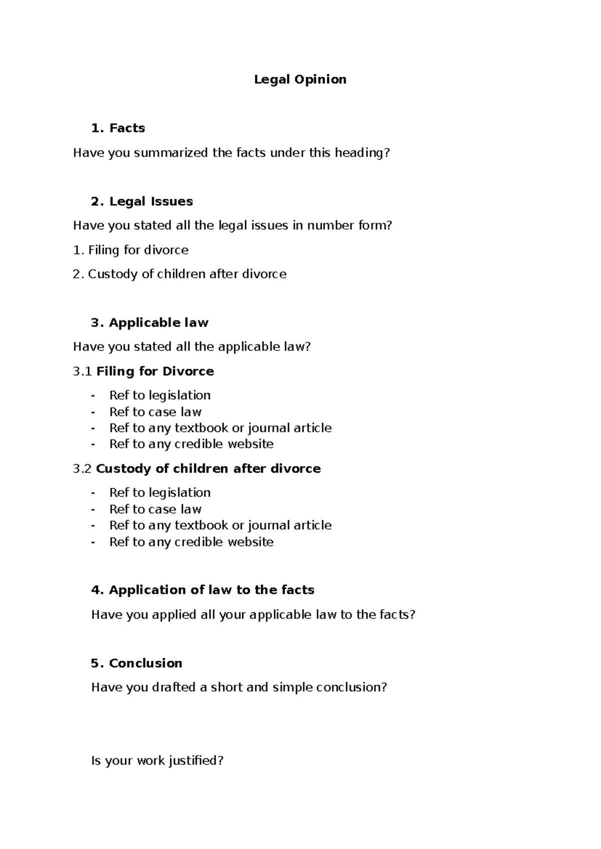 Legal opinion checklist - Legal Opinion Facts Have you summarized the ...
