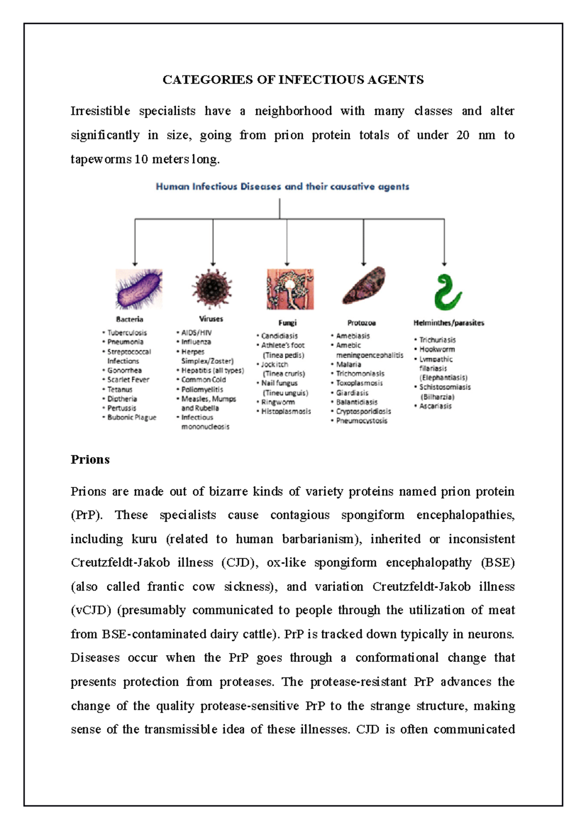Categories OF Infectious Agents - CATEGORIES OF INFECTIOUS AGENTS ...