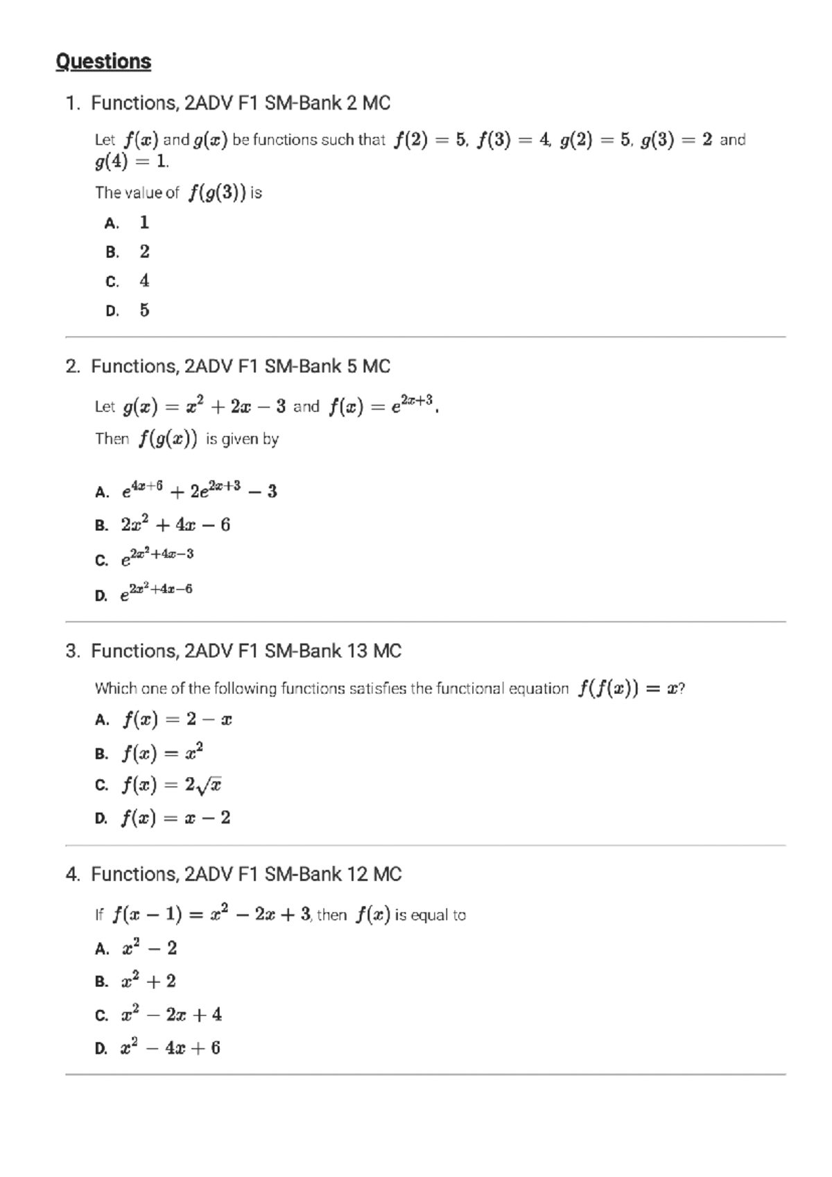 Functions HSC Past Paper Qs - Studocu