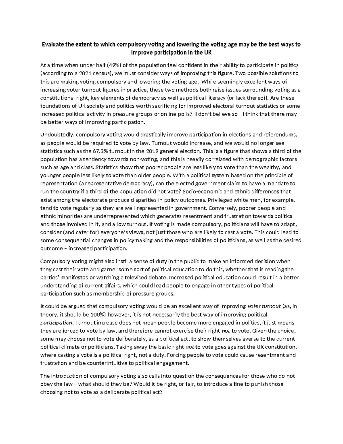 Compulsory voting and lowering the voting age - Two possible solutions ...