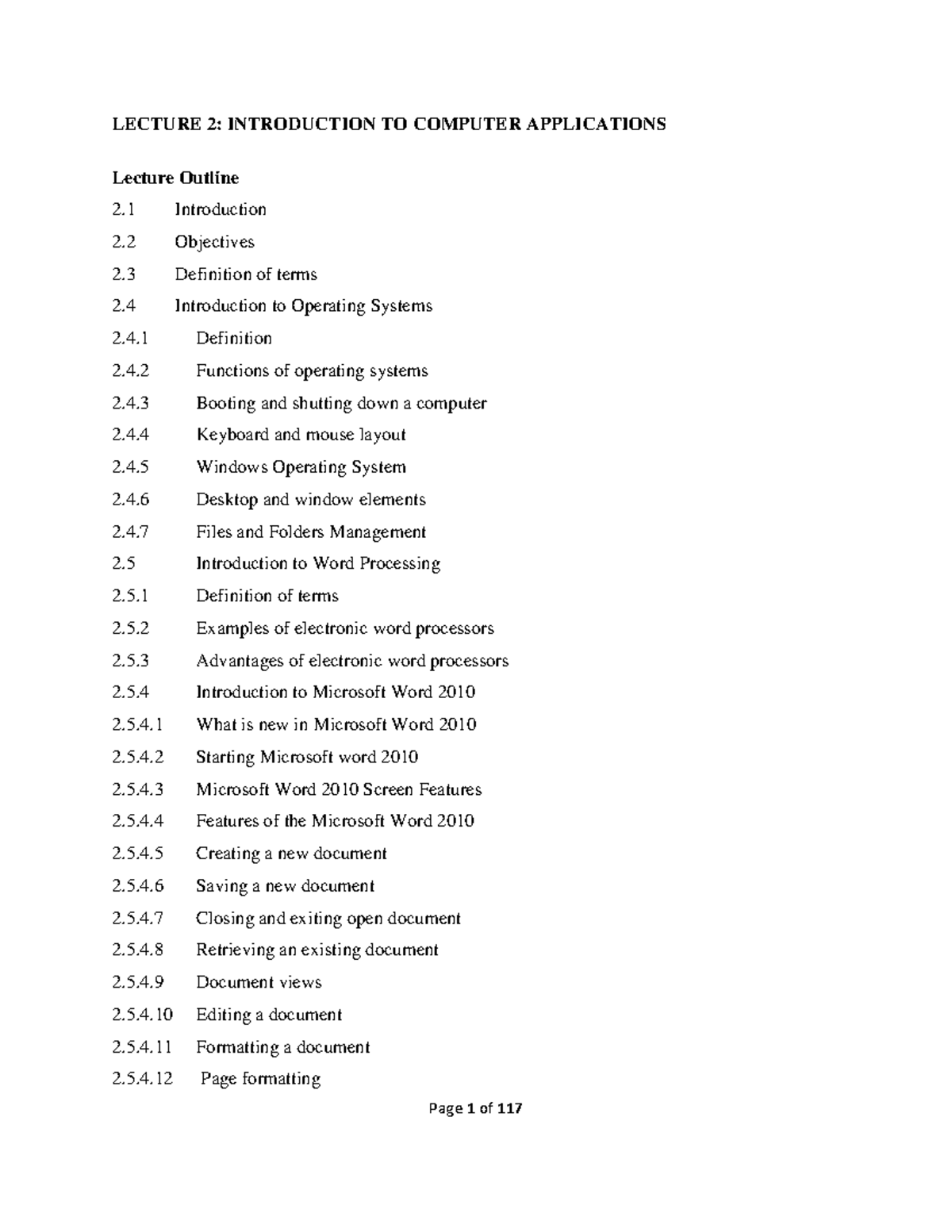 Computer applications notes - LECTURE 2: INTRODUCTION TO COMPUTER ...