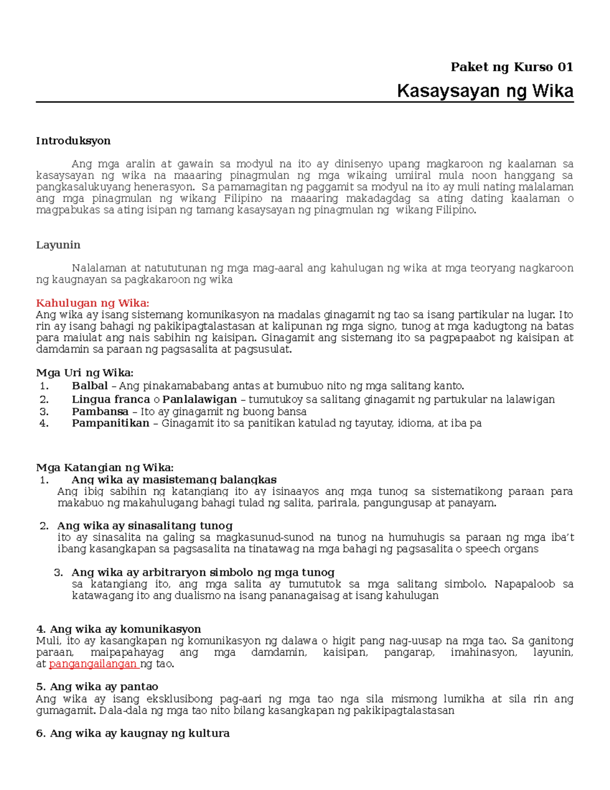 Paket ng Kurso 01 Komfil - Paket ng Kurso 01 Kasaysayan ng Wika ...