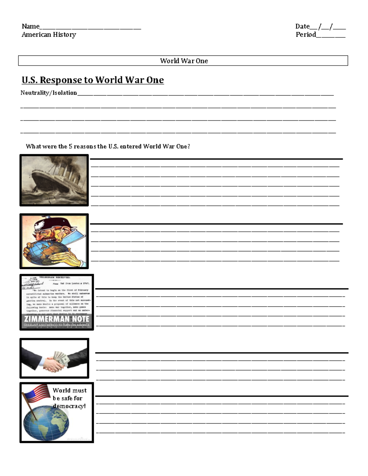United States Responseto World War One Guided Notes 100NYSRegents ...