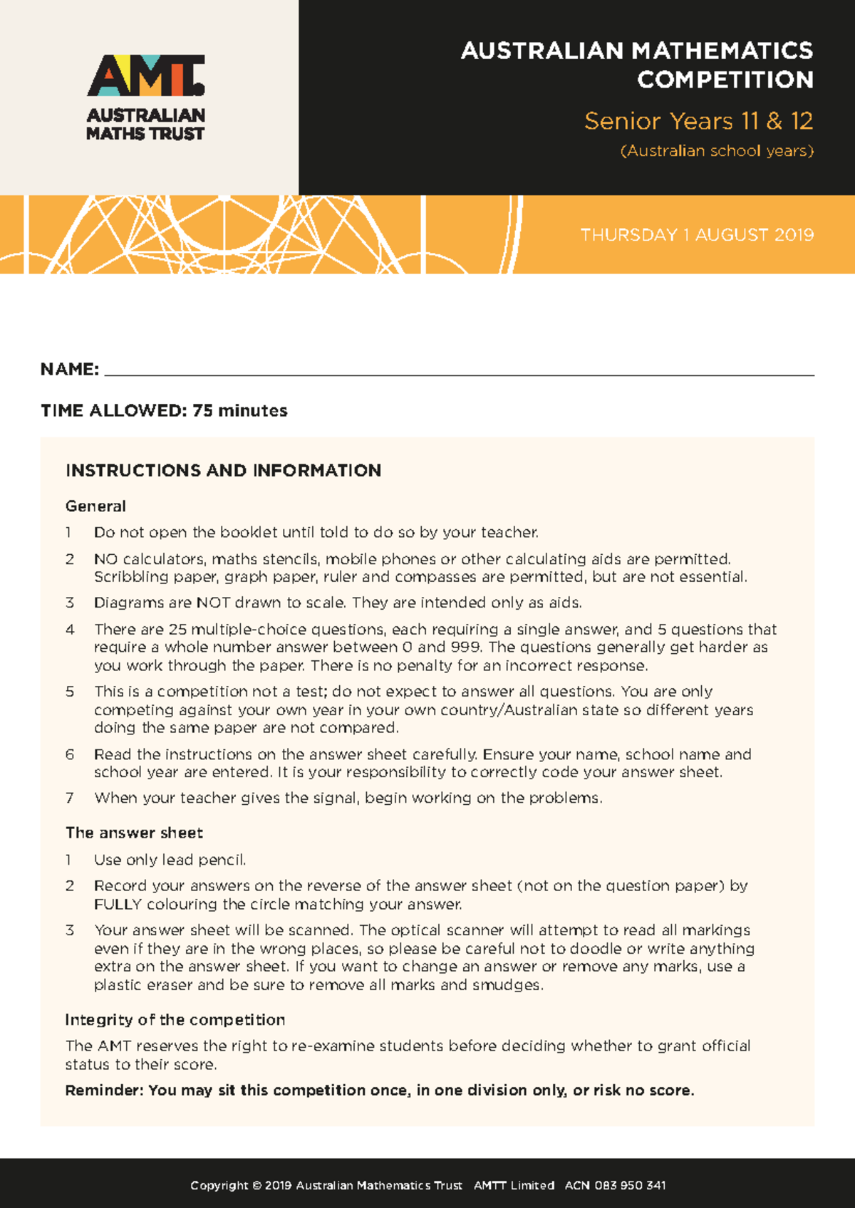 2019 AMC Senior Online - maths competition - Copyright © 2019 ...