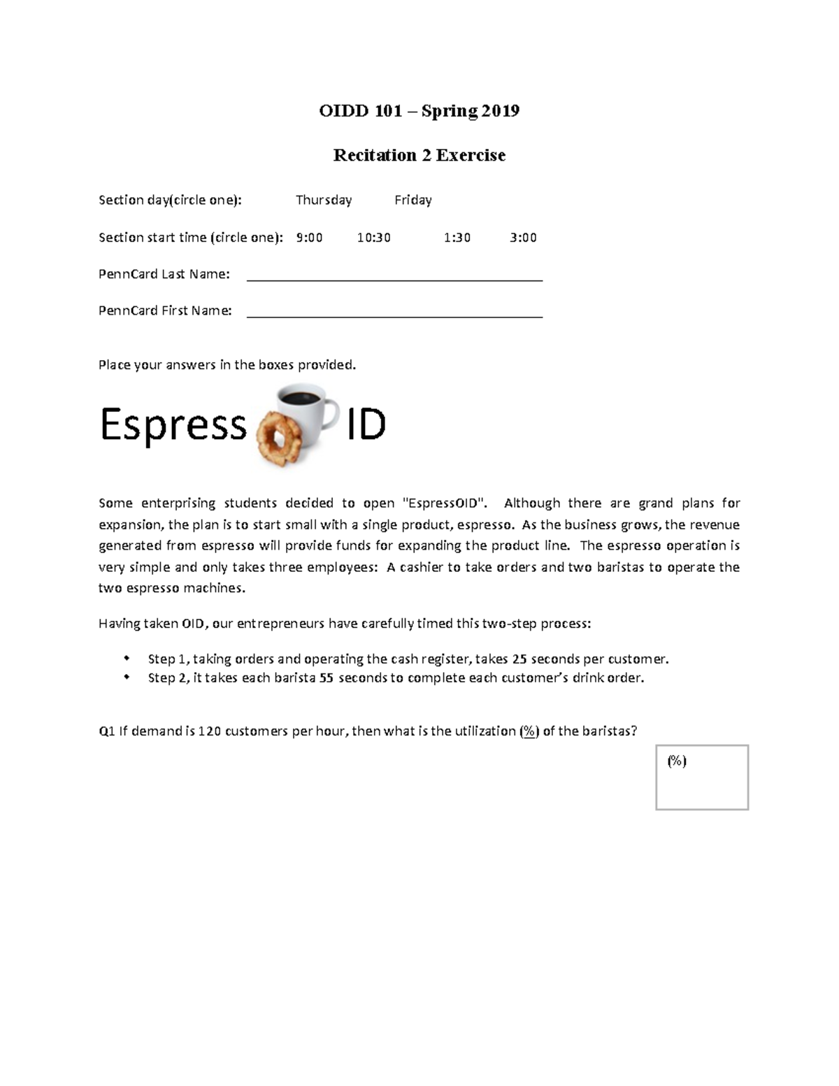 R2 exercise - 19A - OIDD 101 - 2019 - Introduction to Operations ...