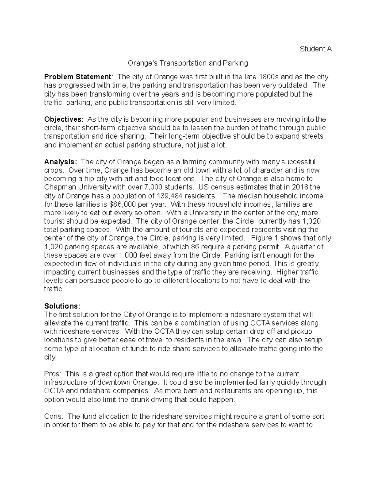 Individual Report Example 1 - Student A Orange’s Transportation and ...