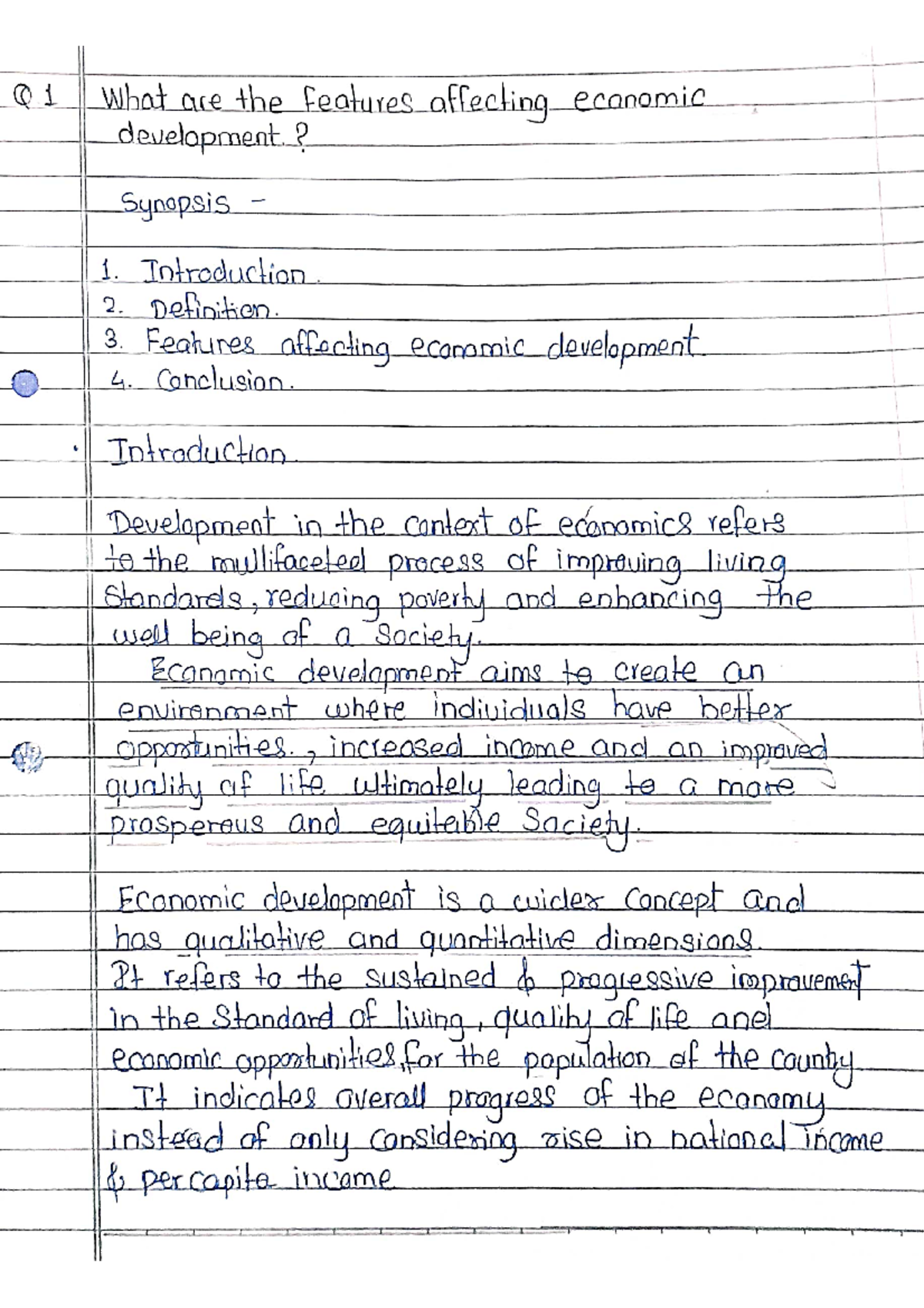 Economic notes sem 3 - Q1 What are the Features affecting economic ...