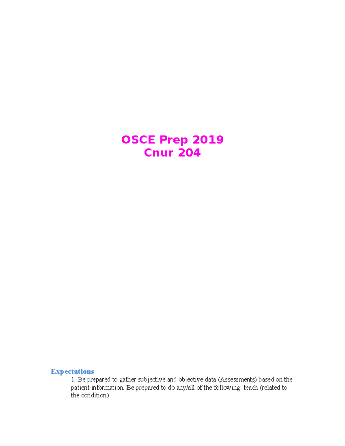 OSCE Prep 2019 - CNUR 204 Osce notes - OSCE Prep 2019 Cnur 204 ...