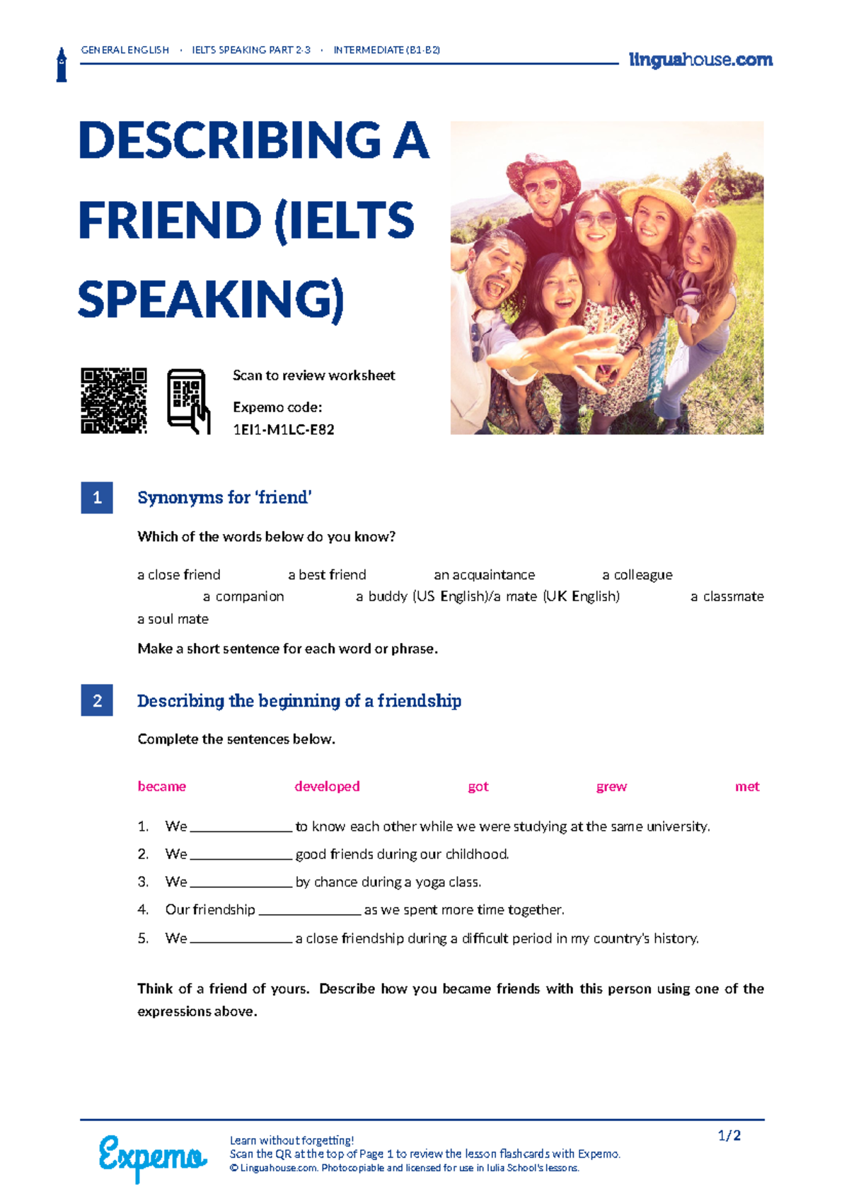 Describing a friend ielts speaking british english student B1 B2 ...