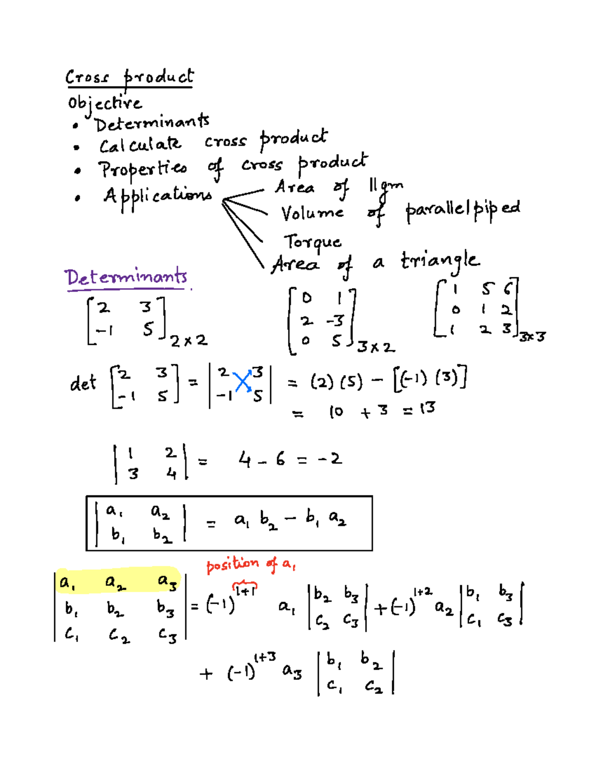 Ma 125 Monica Lecture+23 - Cross product objective Determinants ...