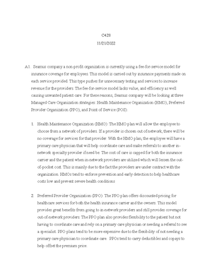 C428 Financial Resource Management in Healthcare - For Seamus to ...