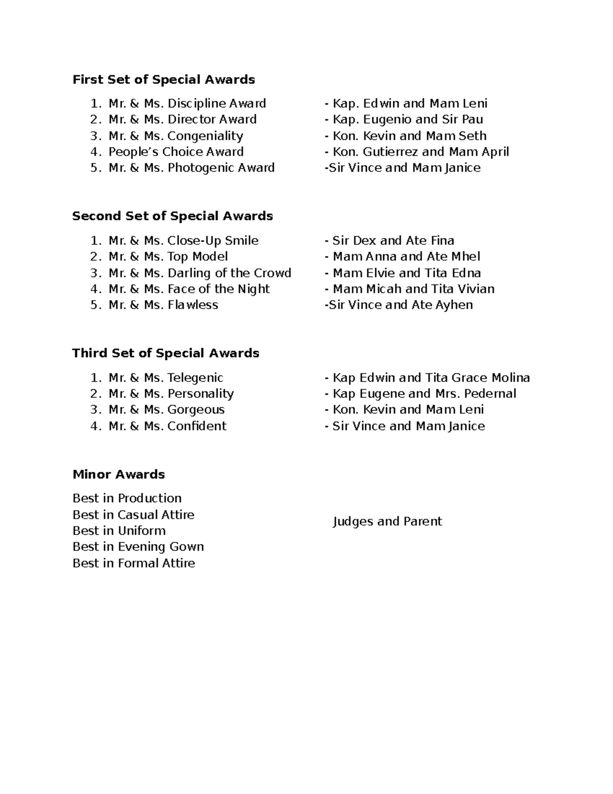 First Set of Special Awards - Mr. & Ms. Discipline Award - Kap. Edwin ...