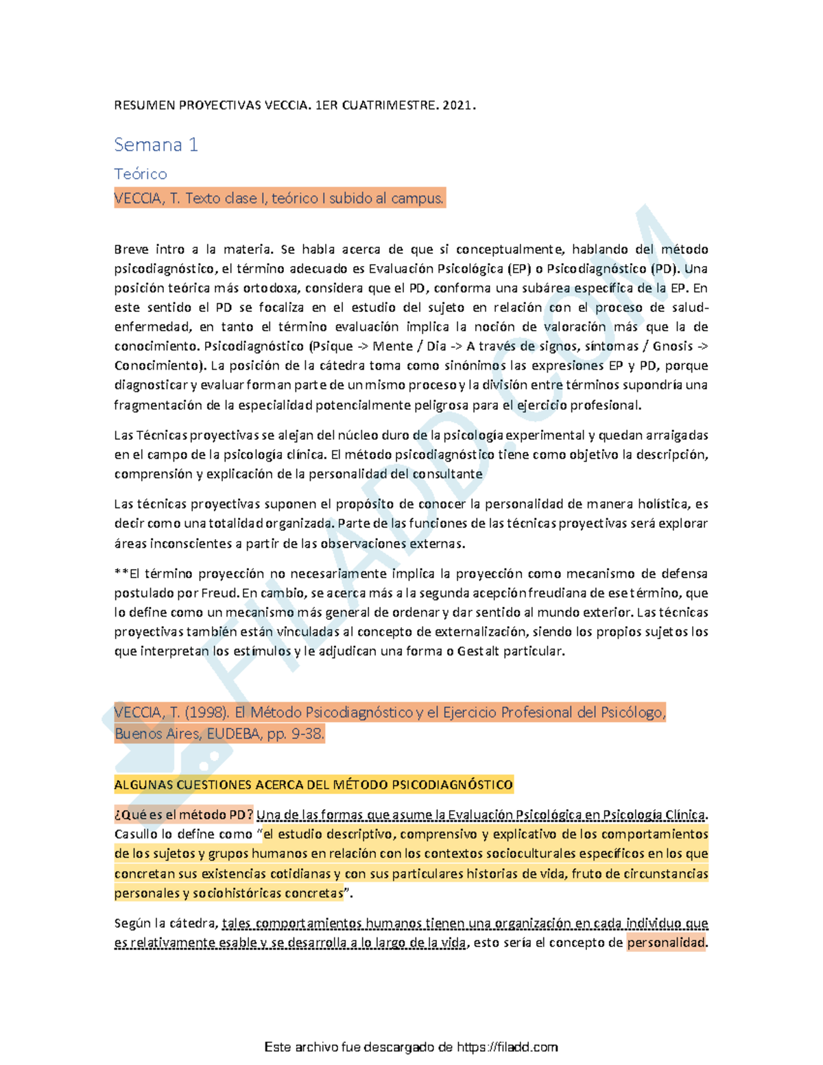 Resumen Proyectivas Veccia 2021 - RESUMEN PROYECTIVAS VECCIA. 1ER ...