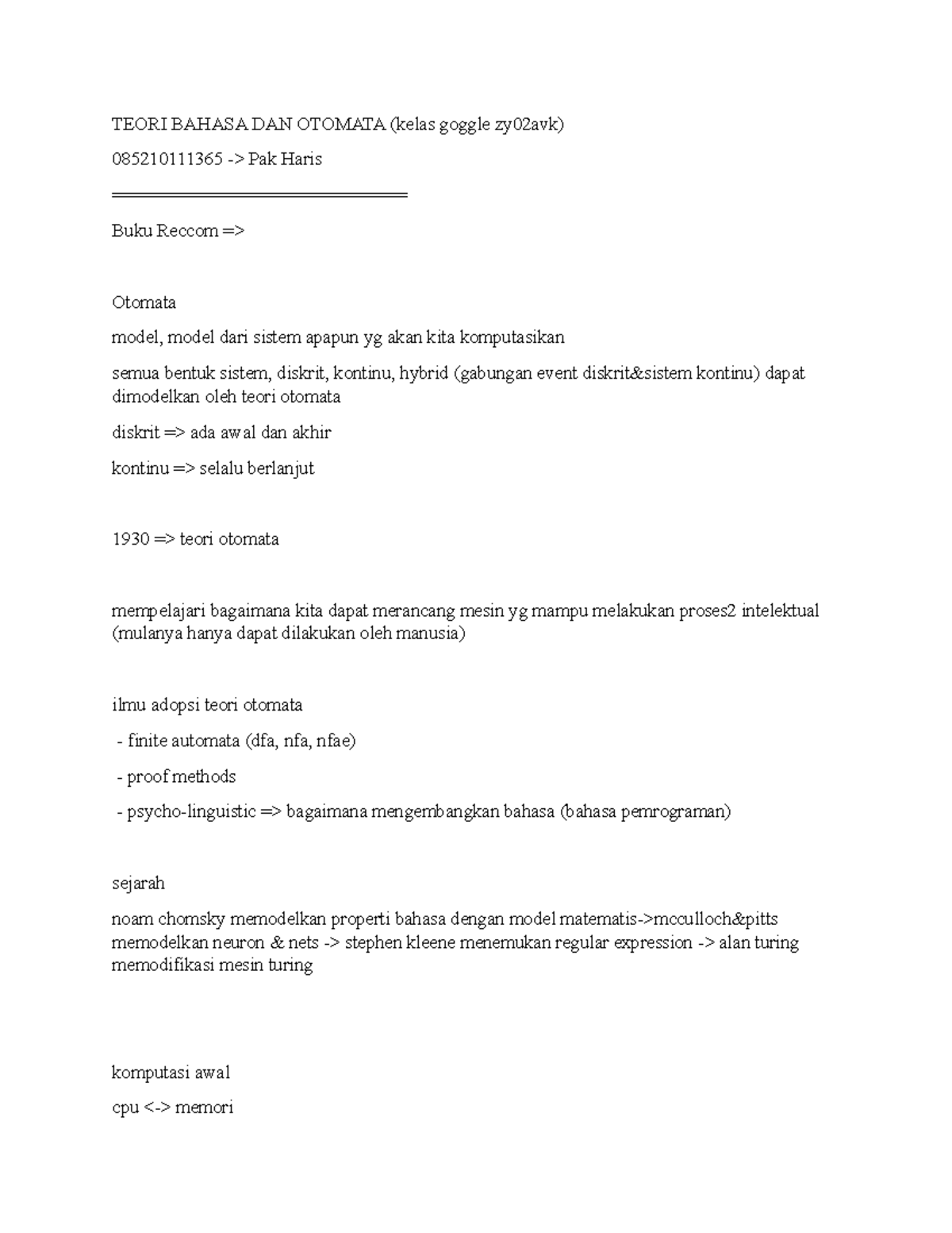 Teori Bahasa DAN Otomata - TEORI BAHASA DAN OTOMATA (kelas goggle ...