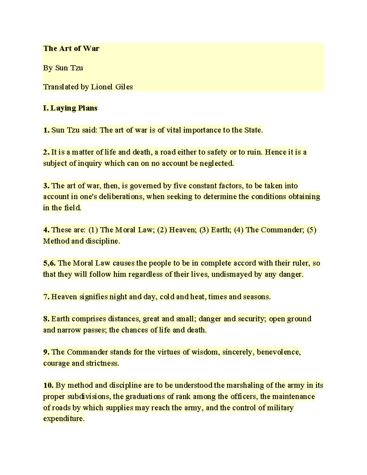 The Art of War-1 - Art - College Reading and Writing - UE - StuDocu