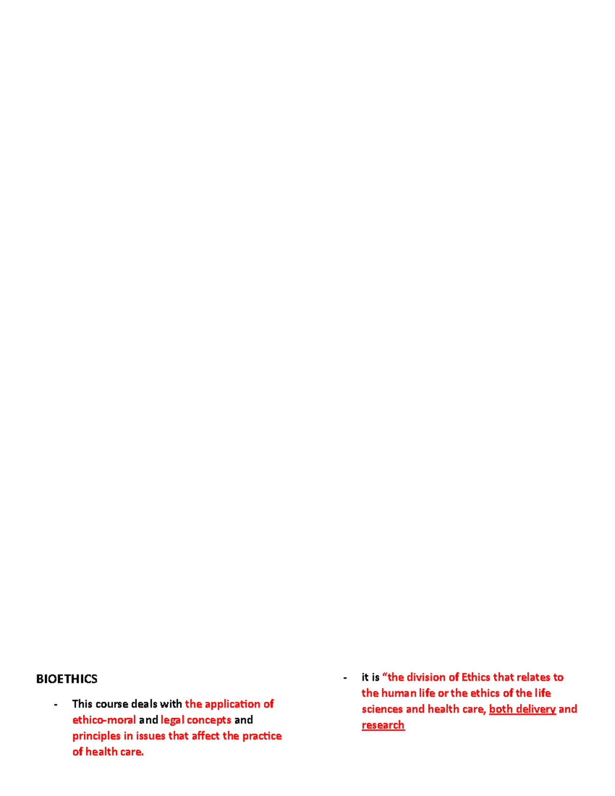 Bioethics Lesson 1 - BIOETHICS This course deals with the application ...