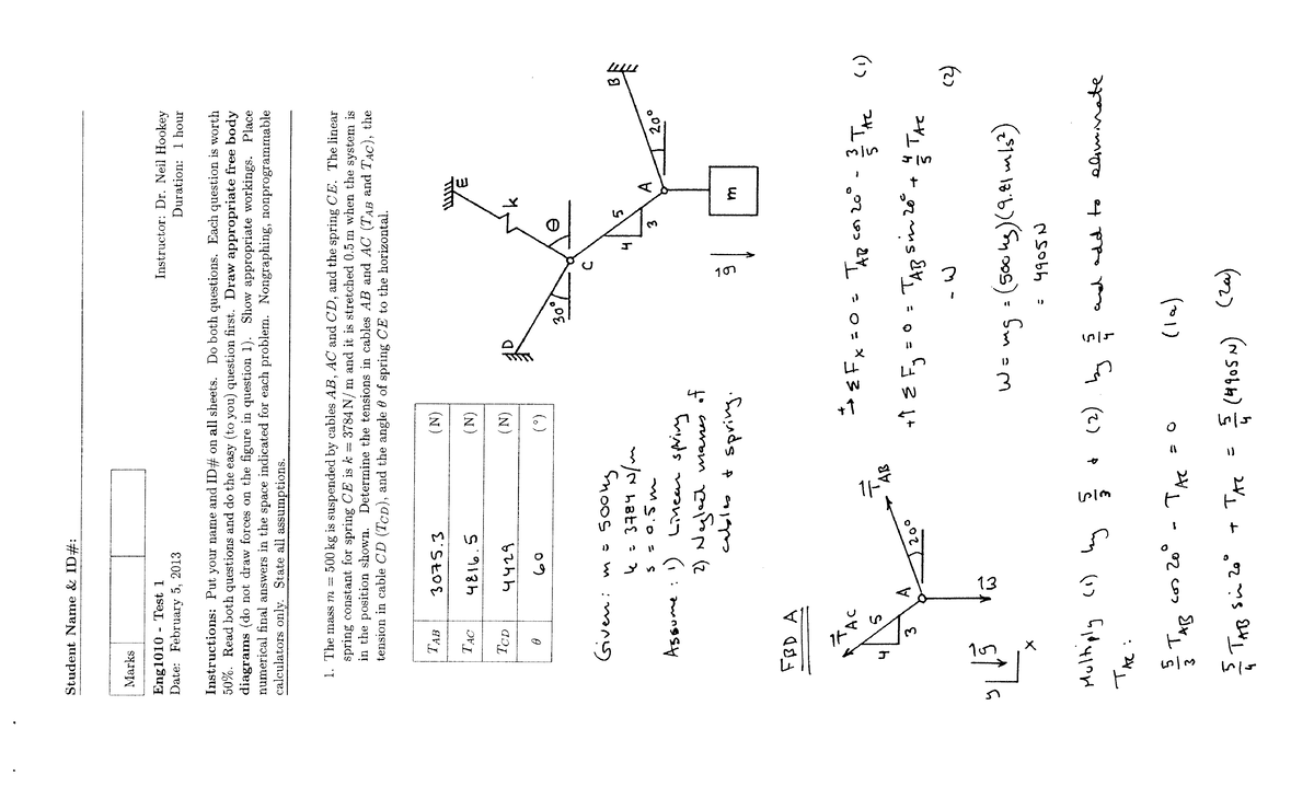 Test 1 Engineering Statics W13 - Engi 1010 - Studocu