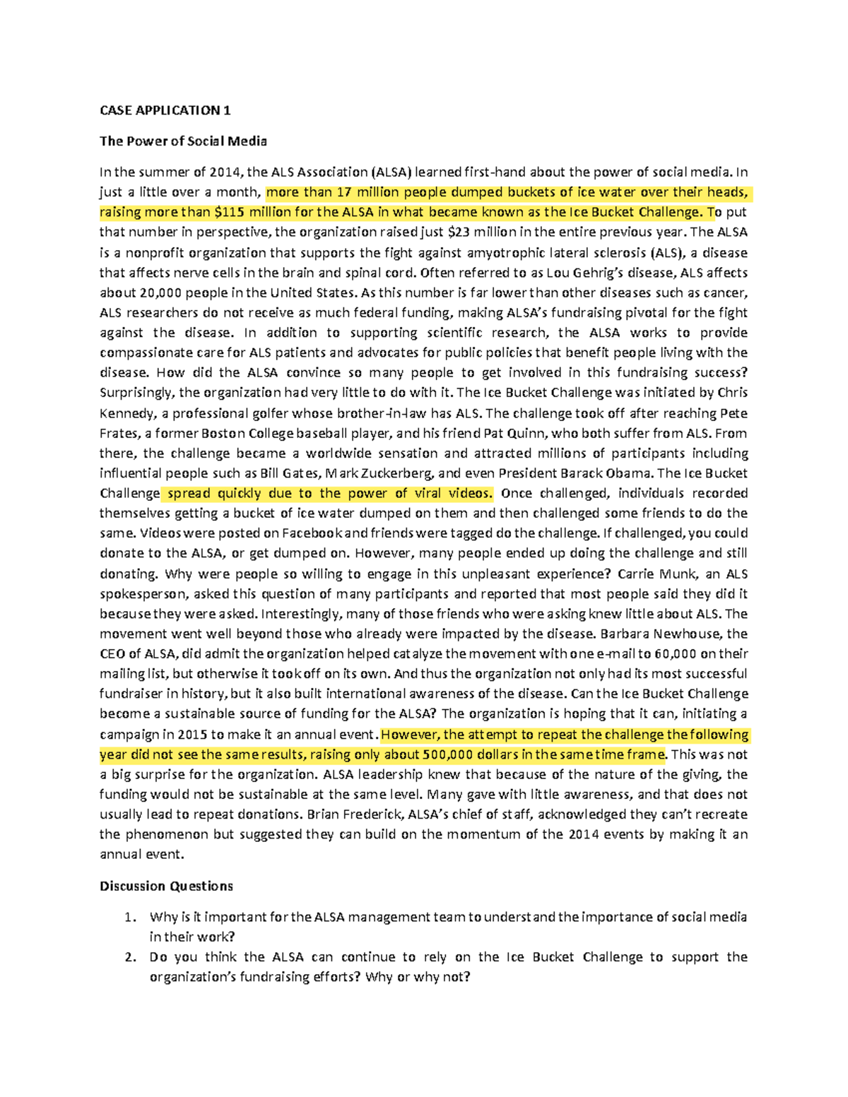 Case Application Ch1 - LECTURE NOTES - CASE APPLICATION 1 The Power of ...