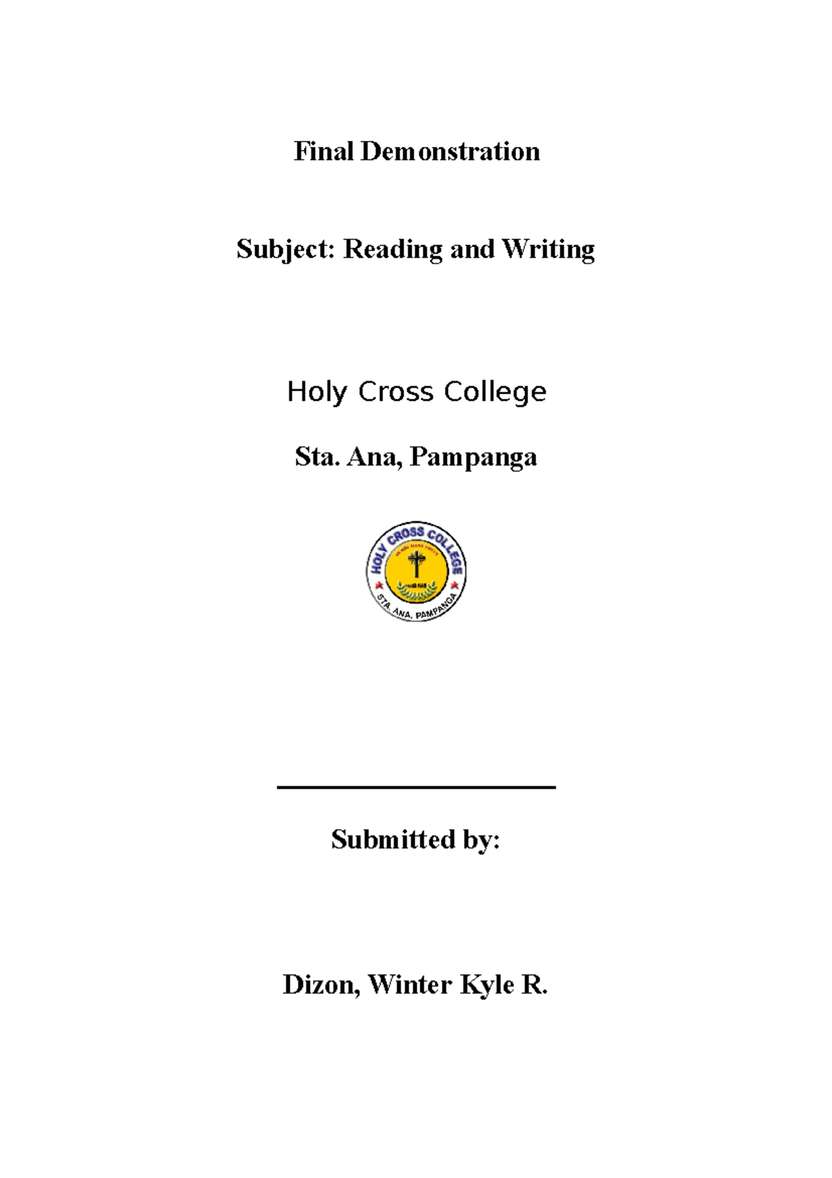 DEMO-Position Paper - Final Demonstration Subject: Reading and Writing ...