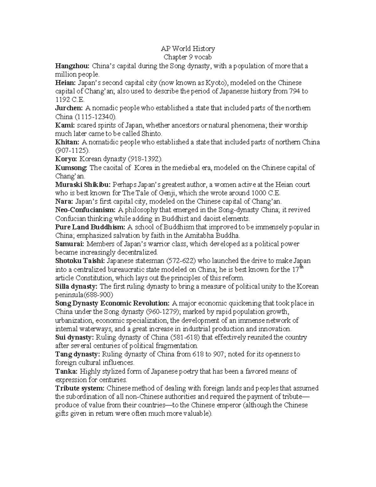 AP World History Chapter 9 Vocab - AP World History Chapter 9 vocab ...