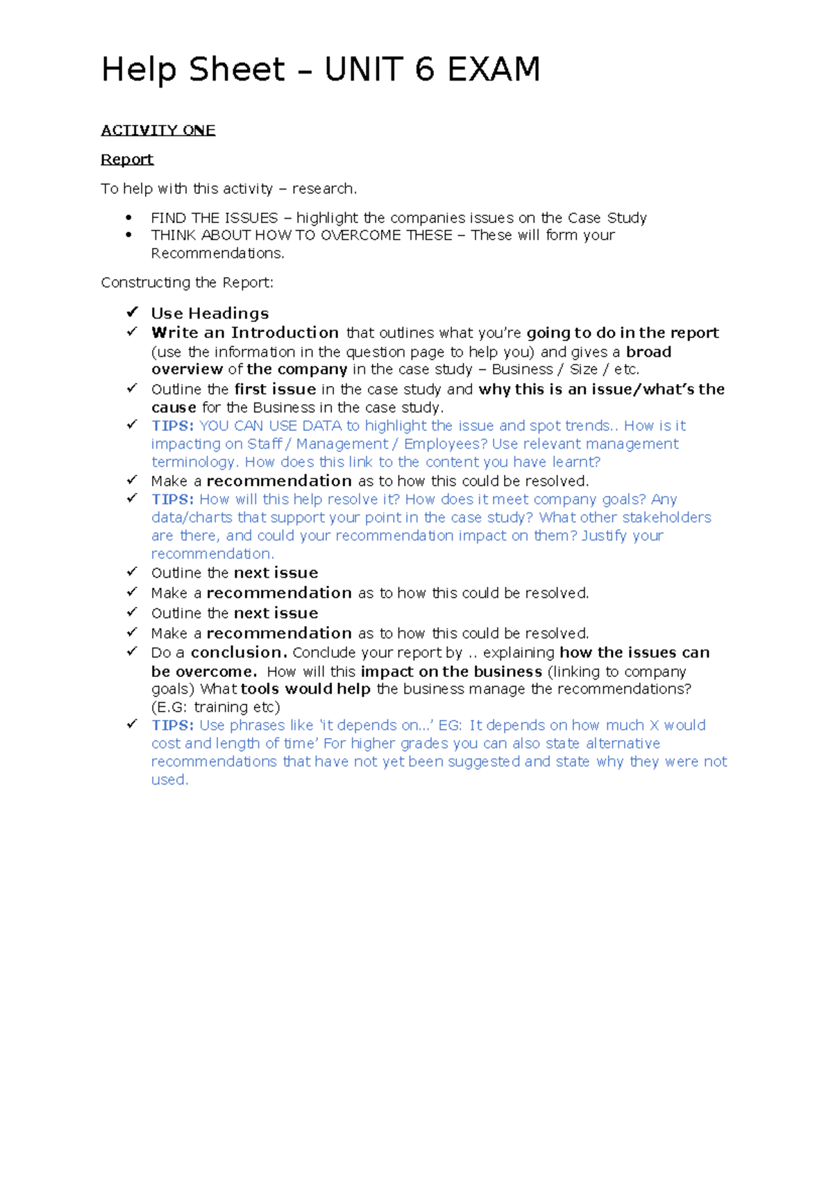 HELP Sheet UNIT 6 EXAM - This is very helpful - Help Sheet – UNIT 6 ...