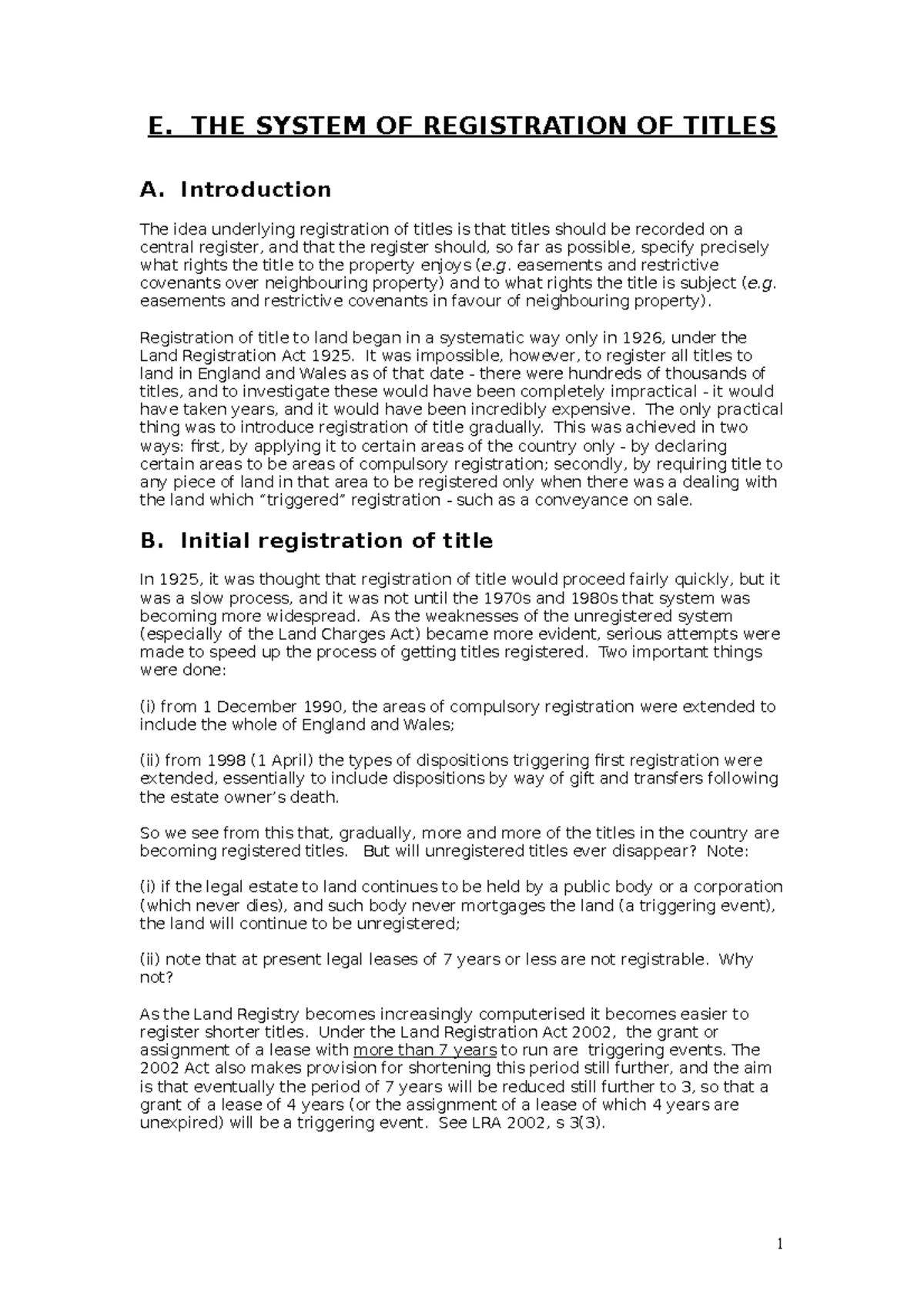 E Registered land - Property 2 18-19 - E. THE SYSTEM OF REGISTRATION OF ...