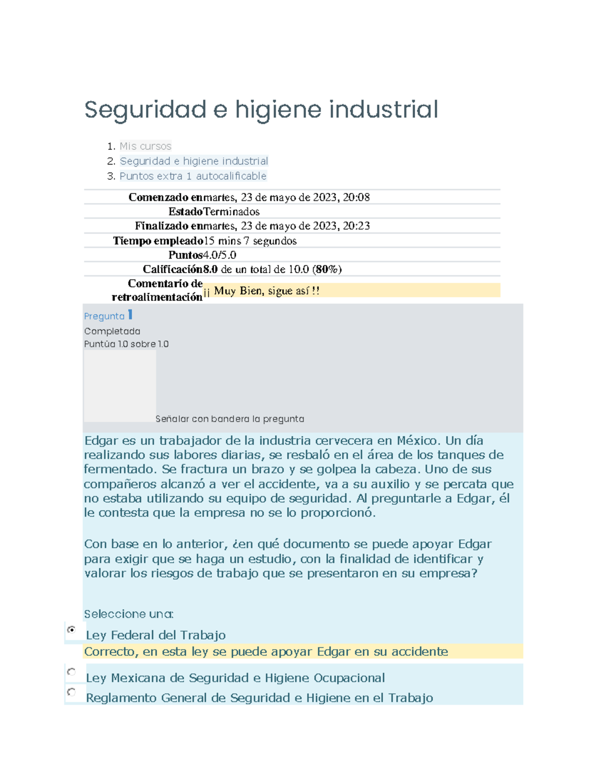 1 autocalificable Seguridad e higiene industrial - Seguridad e higiene ...